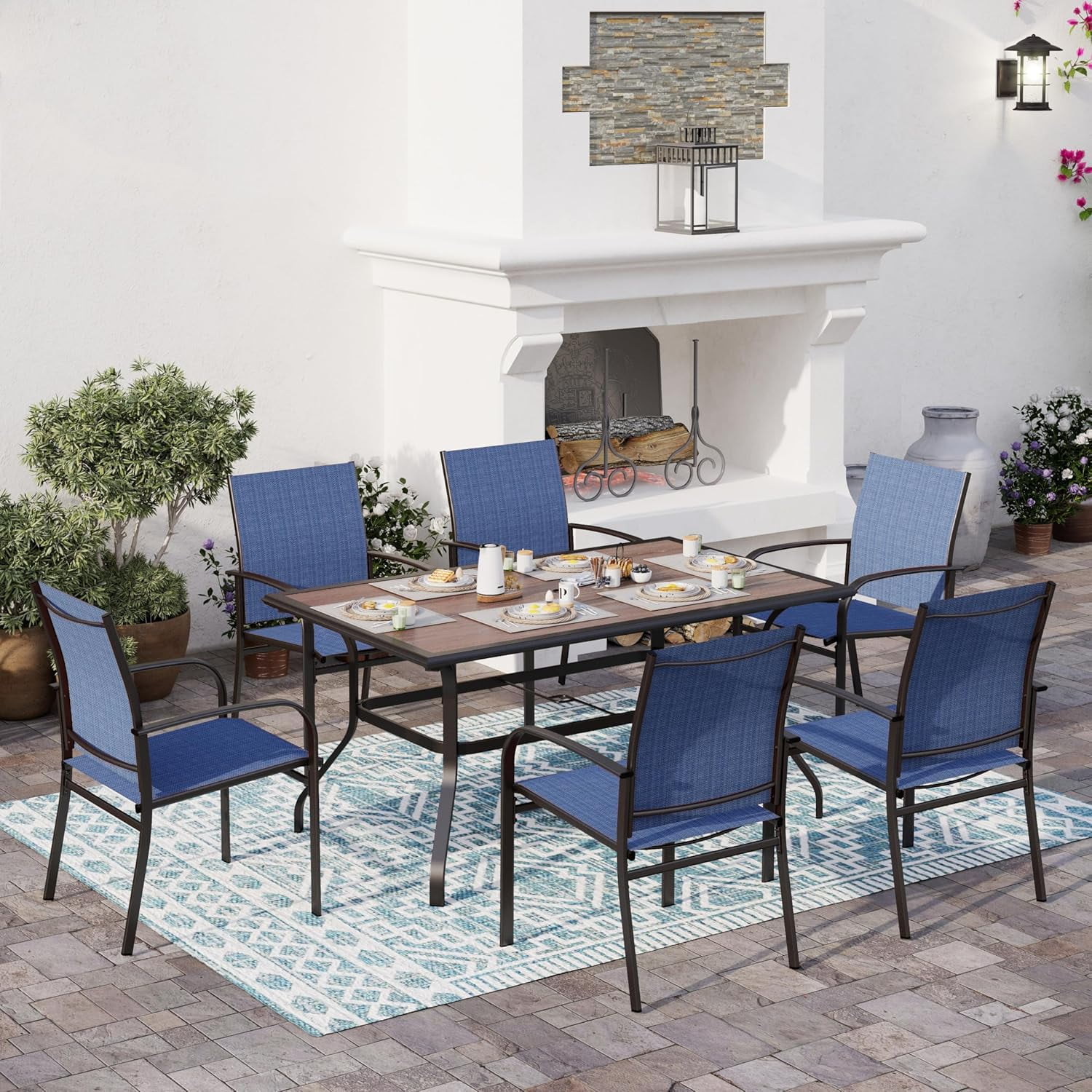 Dining Set 7 PCS,Rectangular Dining Table（PVC Table Top） with 1.57 ...