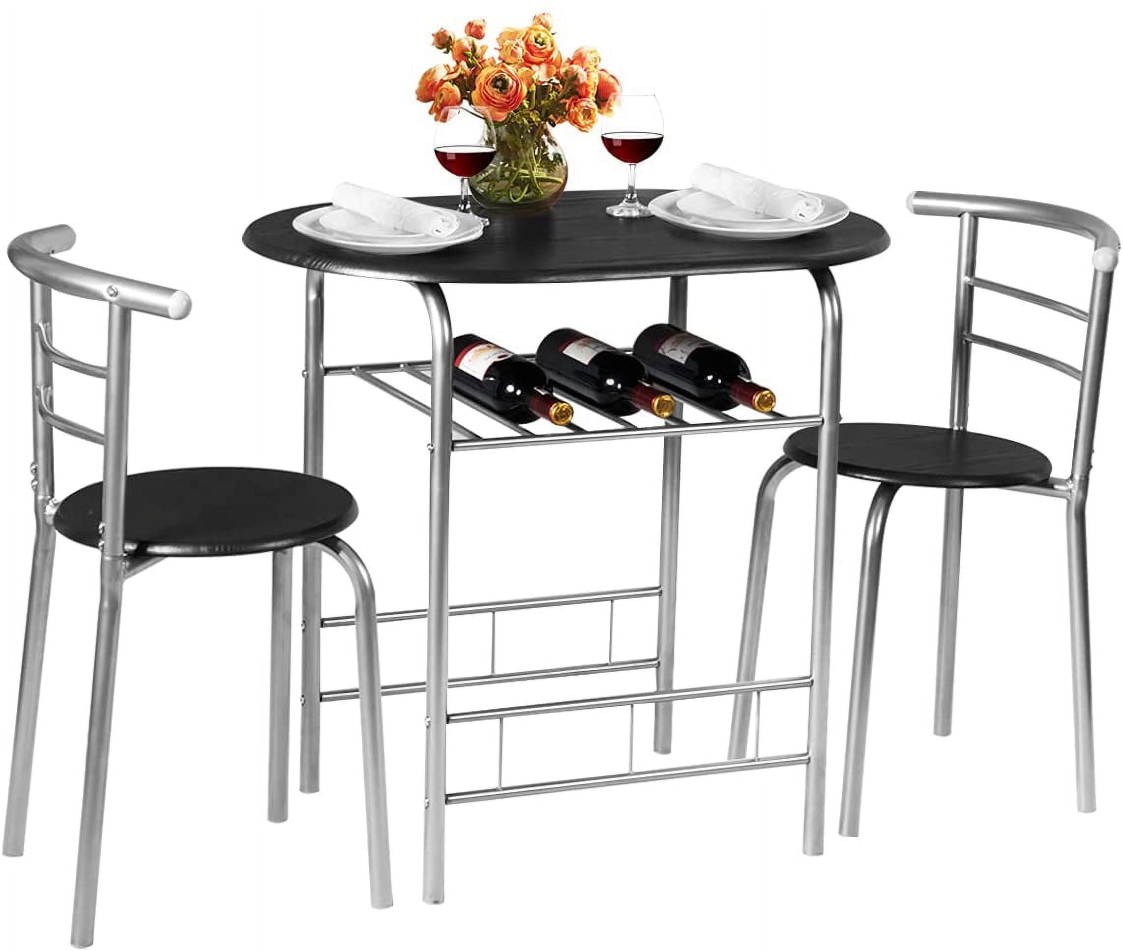 Dining Set Indoor Bistro Set 2 Chairs and Table w/Storage Shelf Metal ...