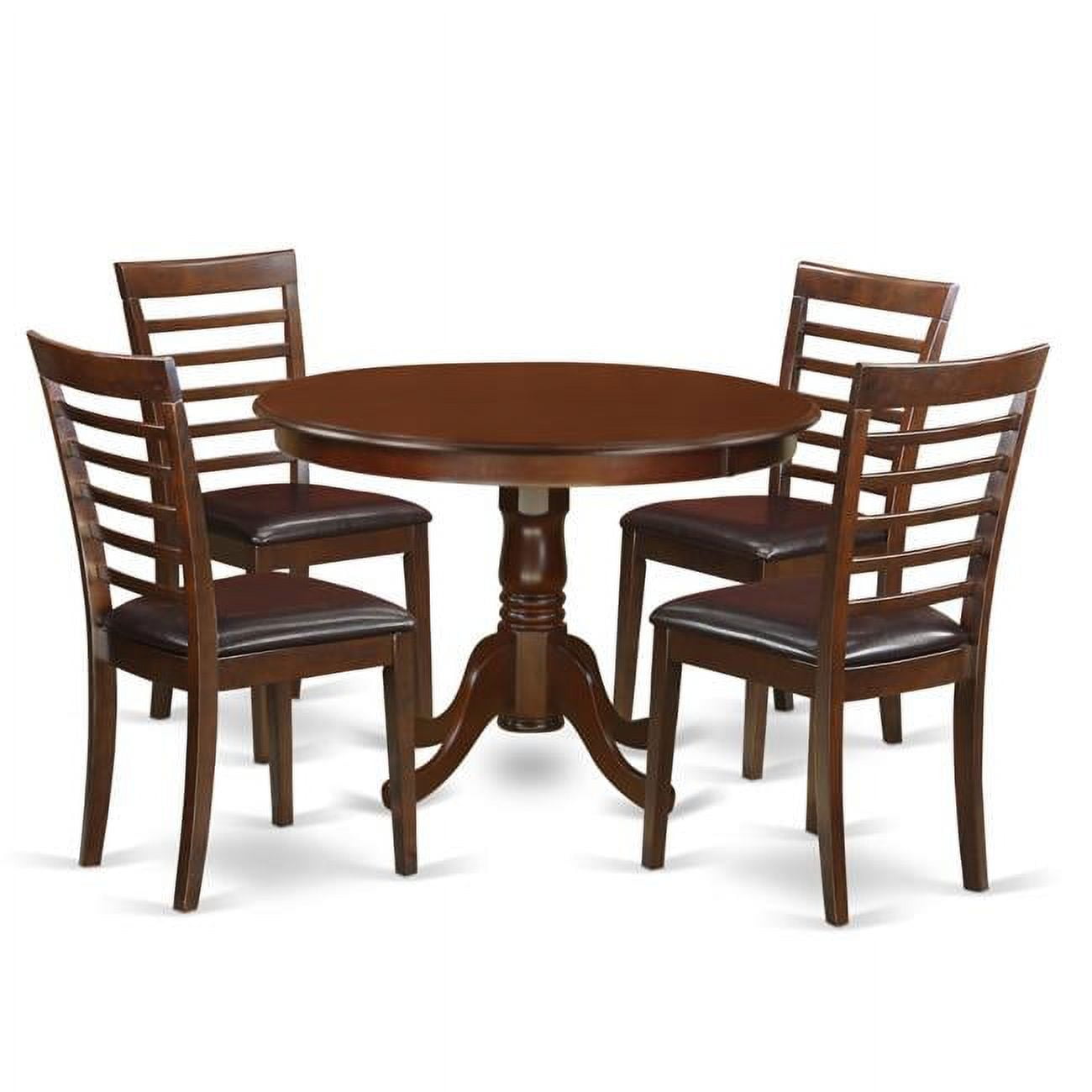 Dining Set - One Round Kitchen Table & Four Chairs with Faux Leather ...
