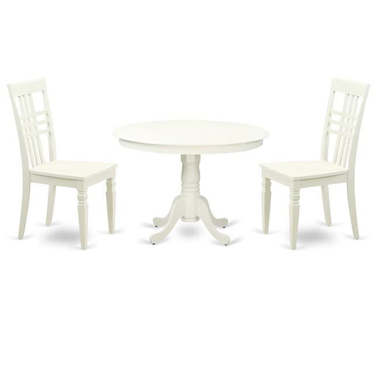 Dining Set - One Round Small Table & Two Chairs with Wood Seat, Linen ...