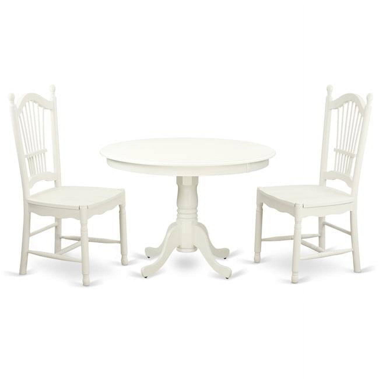Dining Set - One Round Table & 2 Chairs with Solid Wood Seat, Linen ...
