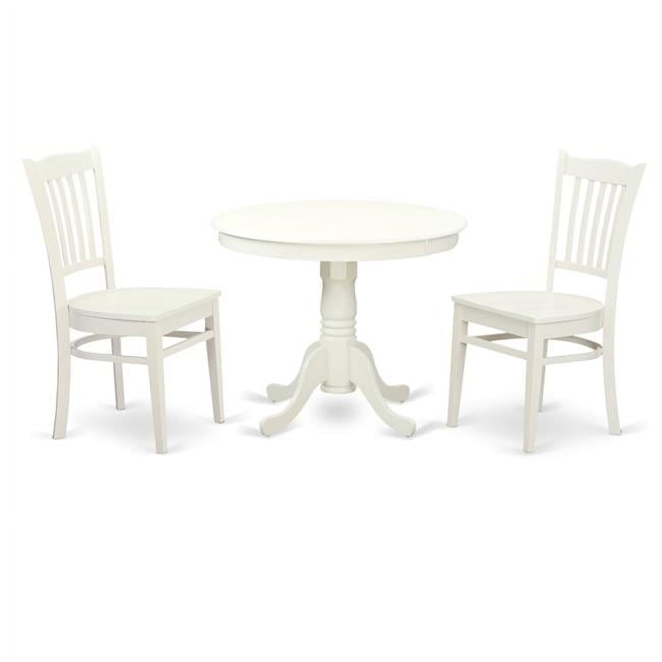 Dining Set - One Table & 2 Solid Wood Seat Chairs, Linen White - 3 ...
