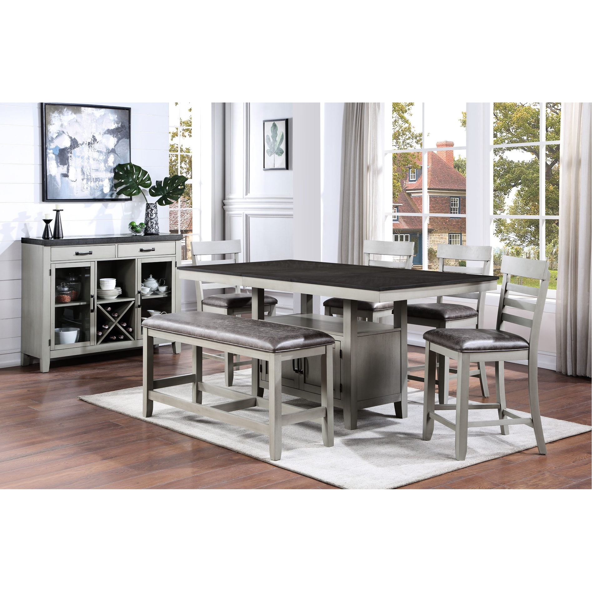 Dining Set with Server and Counter Seating | 60 to 80-Inch Extendable ...