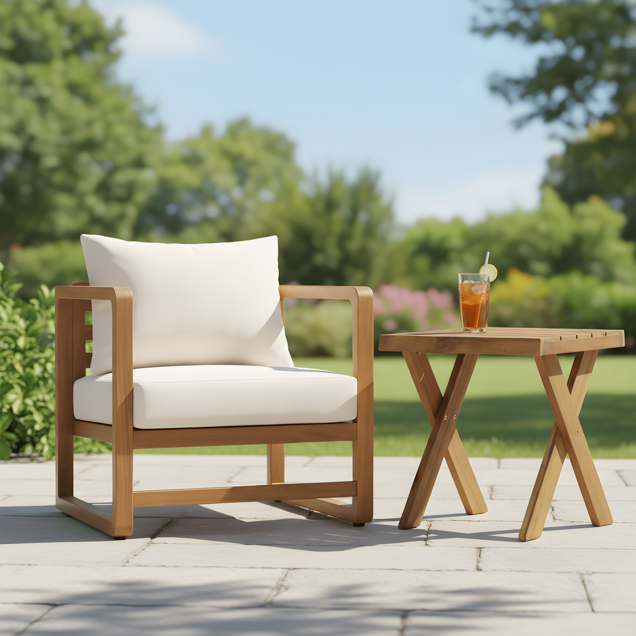 Dining Set Wood Lounger with PE Rattan & Sandblast Cross Base Side ...