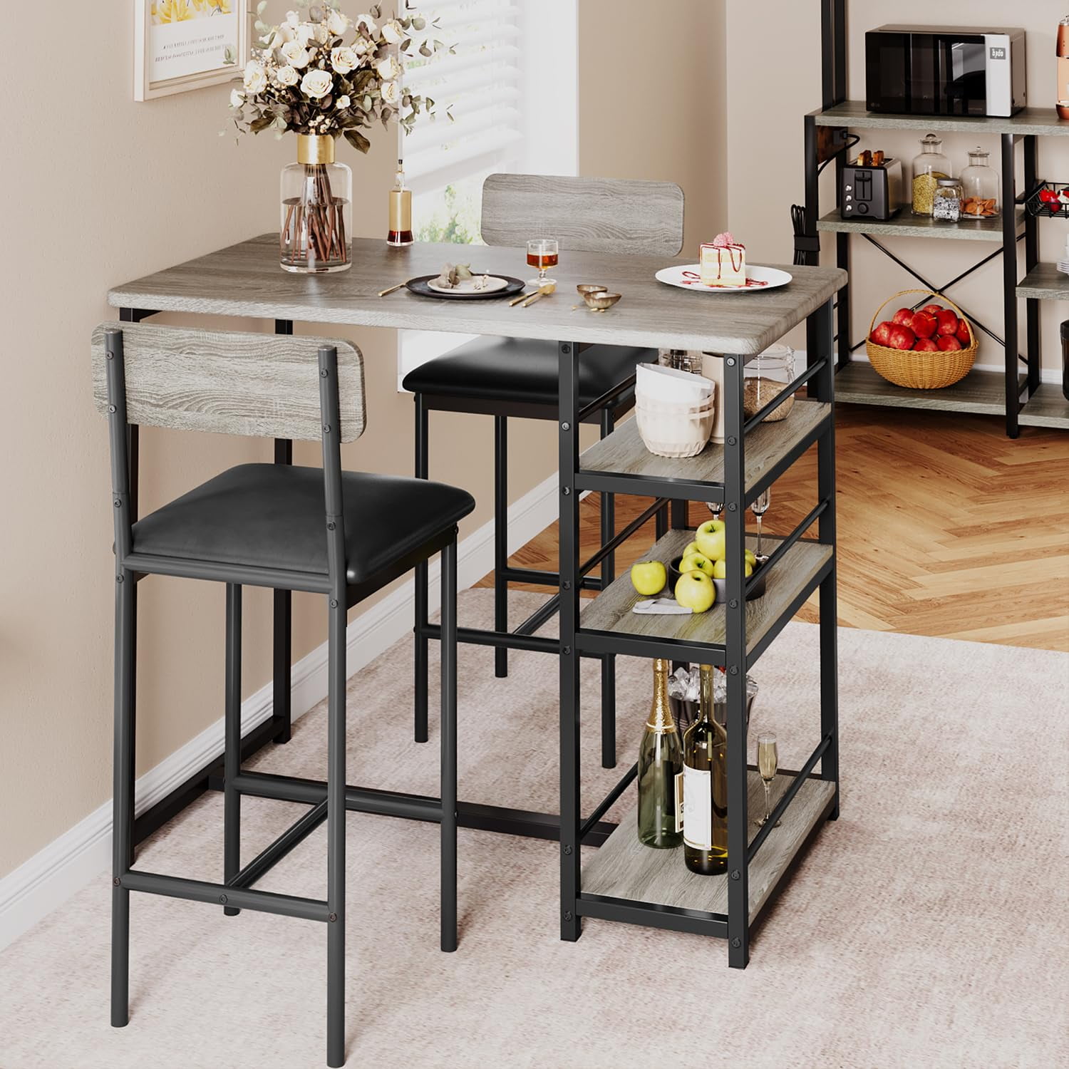 Dining Set for 2 or 4, Kitchen Table and Chairs for 2 with PU Cushion ...