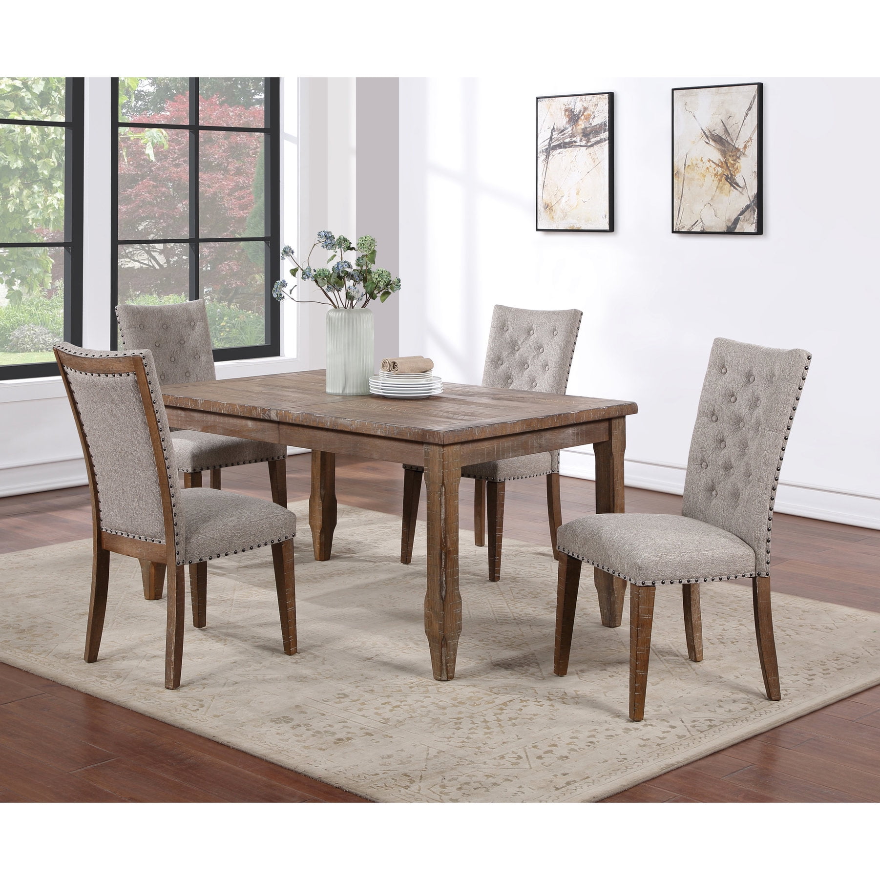 Dining Set for Eight | Pine and Other Solids | Button - Tufted Canvas ...