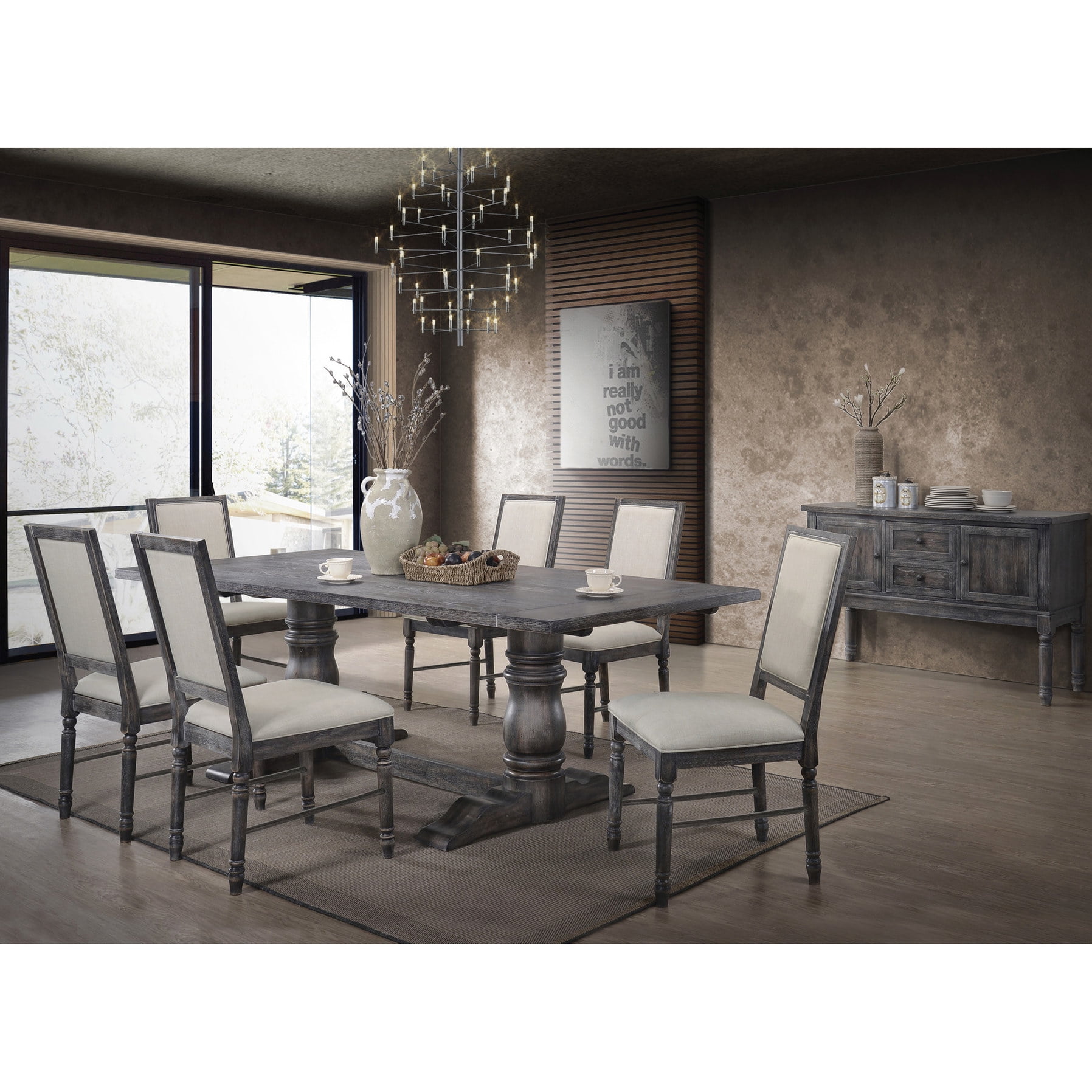 Dining Set of 7 Pieces | Gray Synthetic Wood Main Material ...