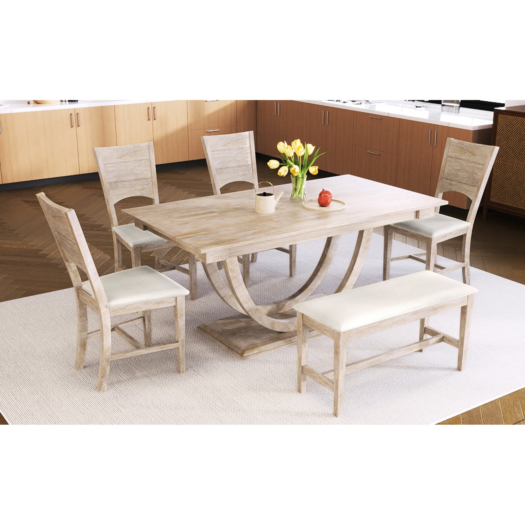 Dining Set with Bench and Chairs | Suitable for Family Dinners | Solid ...