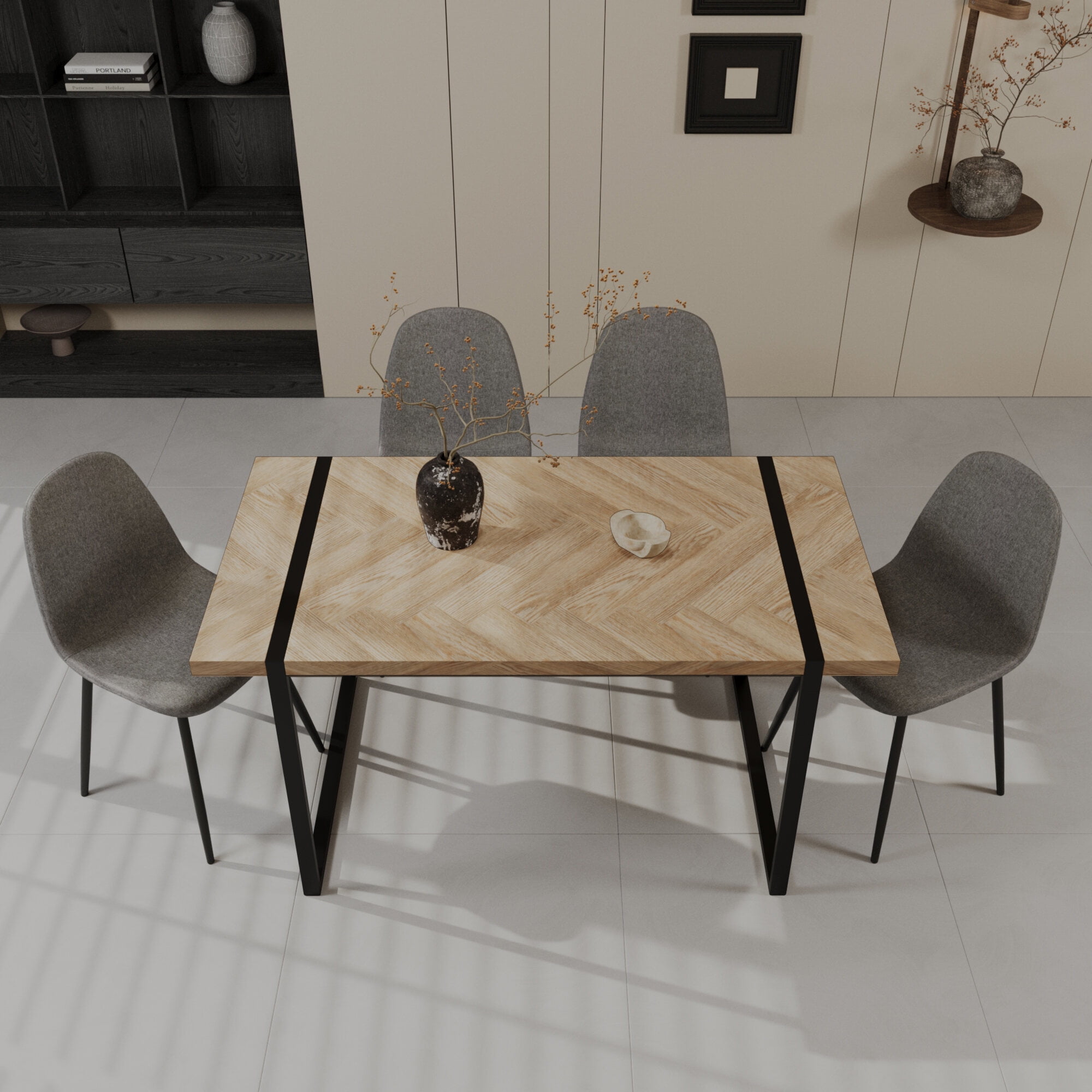Dining Sets 59" MDF light wood dining table and modern dining chair set ...