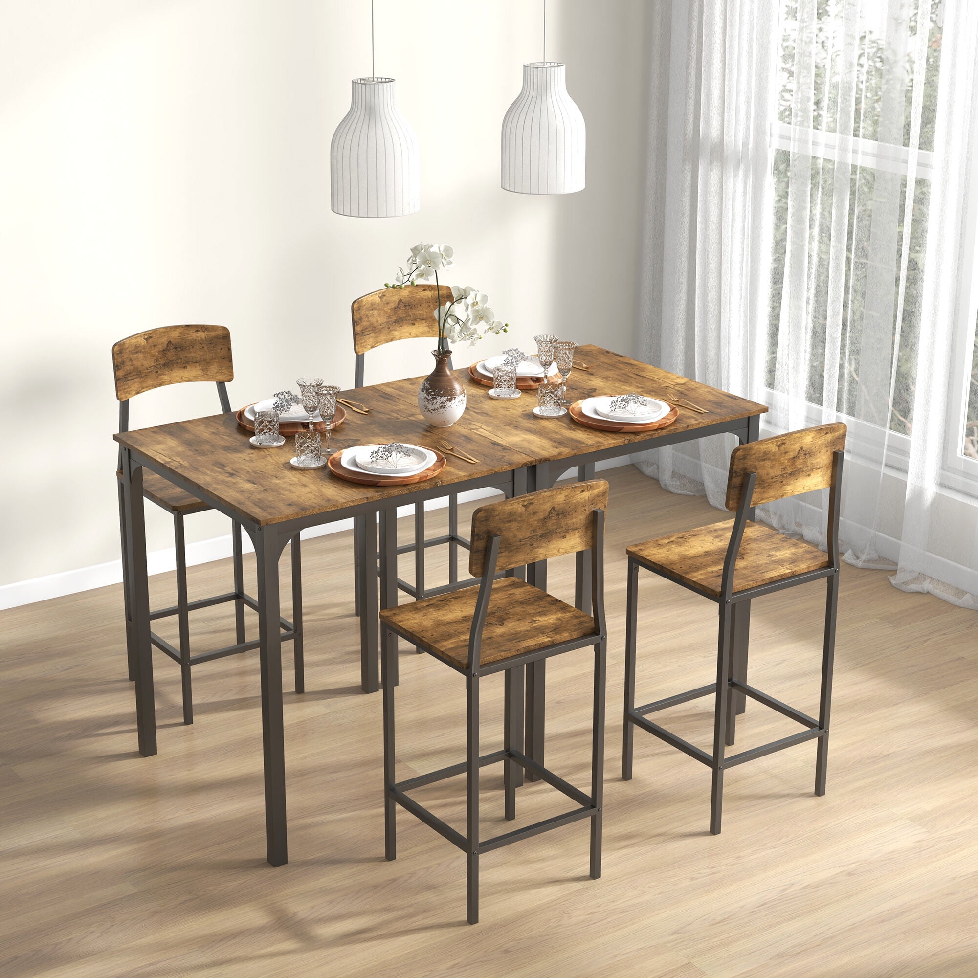 Dining Sets HOMCOM 3 Piece Counter Height Bar Table and Chairs Set ...