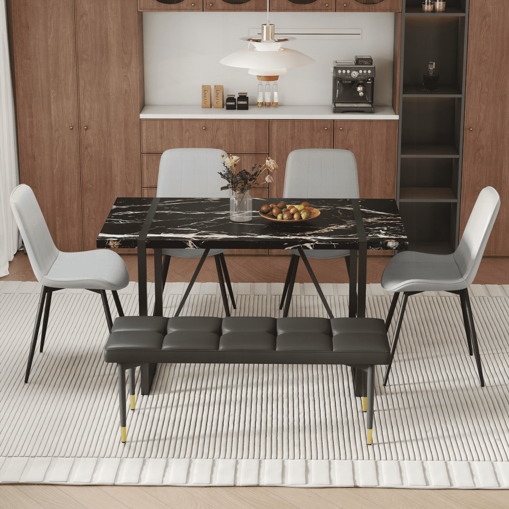 Dining Sets - High-Density MDF with Black Metal Legs for 4-Person ...