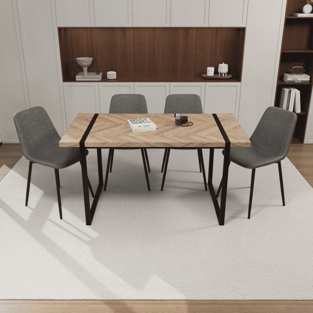 Dining Sets - MDF Light Wood & Black Metal - 4-Piece for Small Spaces ...