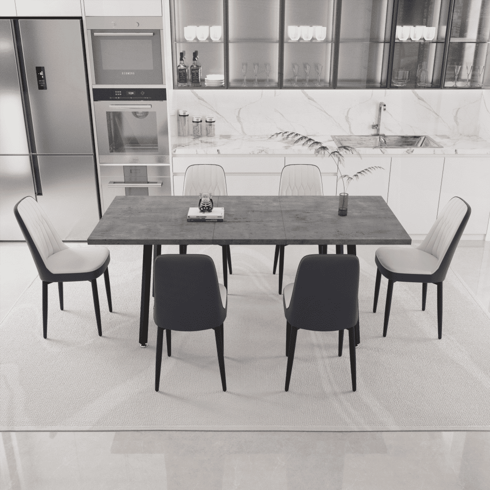 Dining Sets - MDF Rectangular with Black Metal Legs, Expandable for 4-6 ...