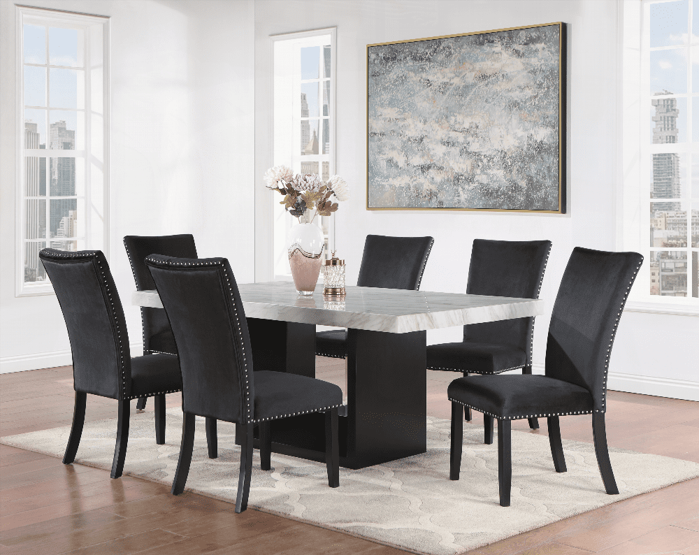 [Dining Sets - MDF with White Faux Marble Top, Small Space Easy ...