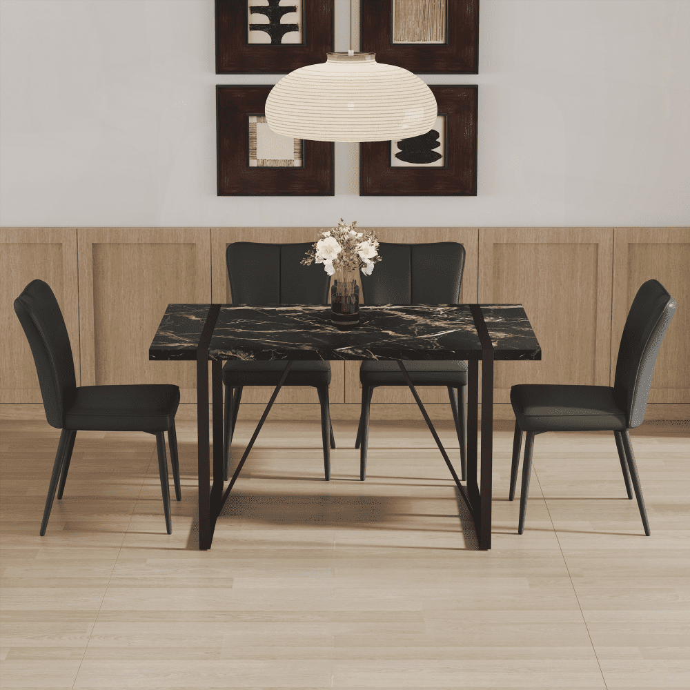 Dining Sets - Modern Black MDF with 4 PU Chairs - 55"x31.4" for Kitchen ...