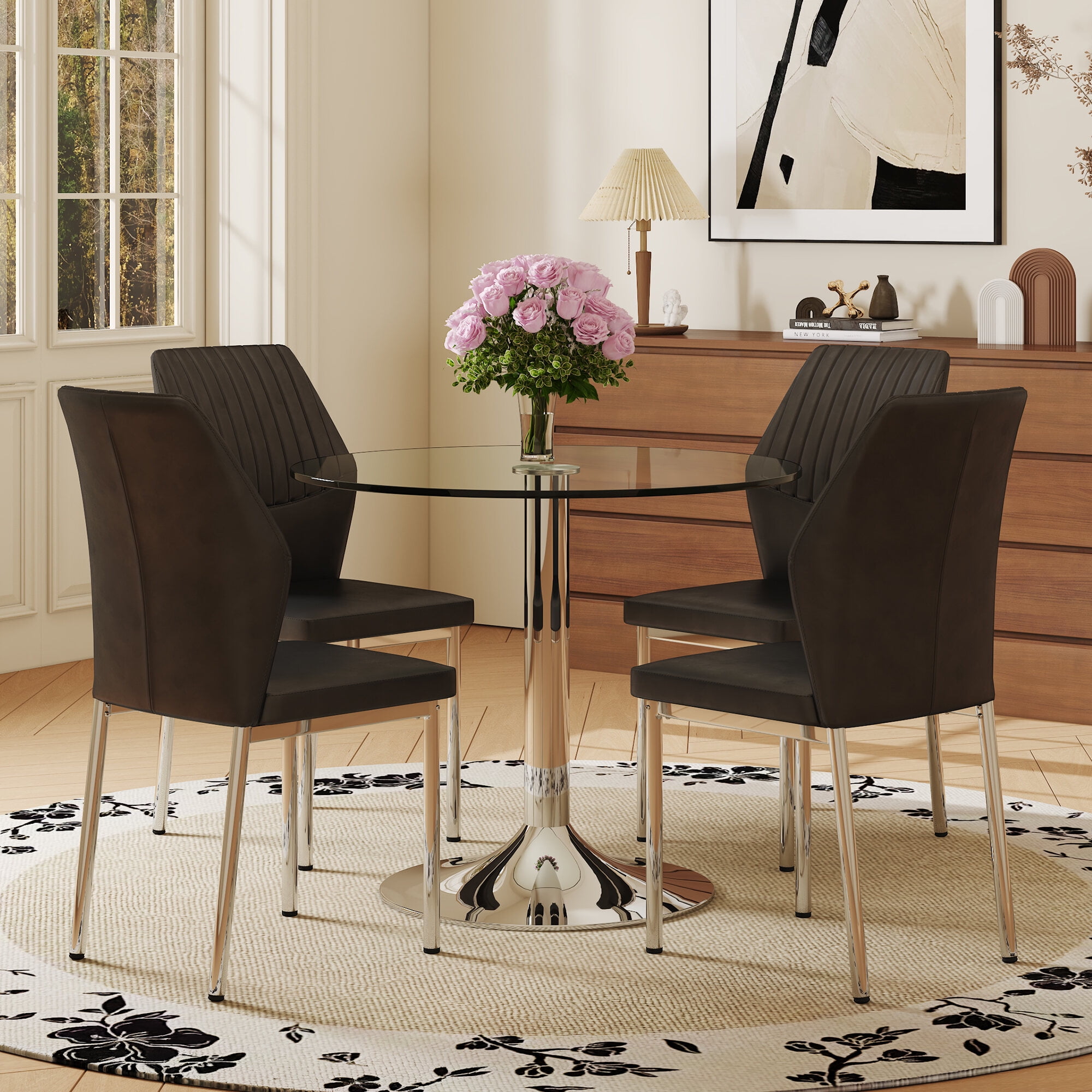 Dining Sets Table and chair set.A 35" Transparent Tempered Glass Round ...