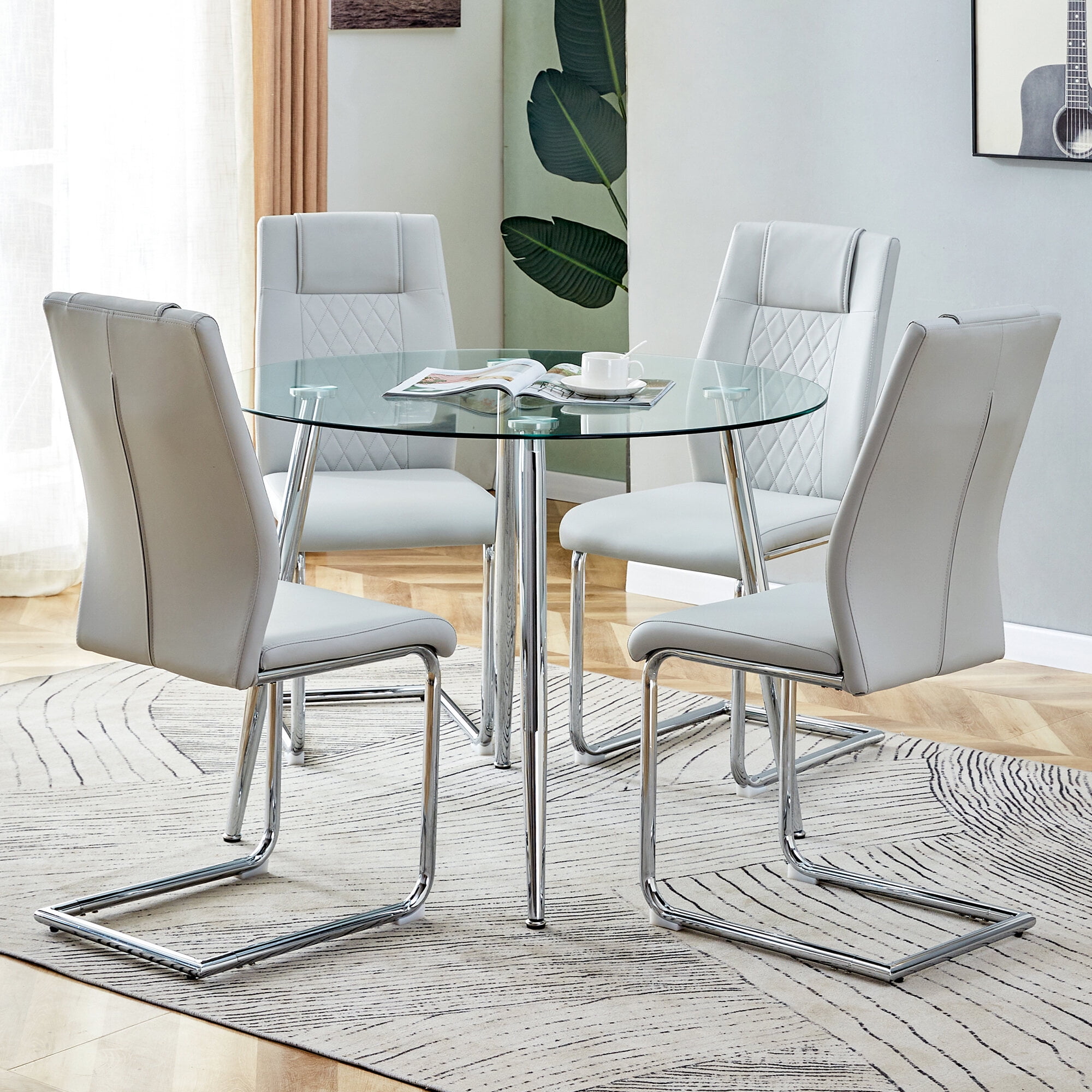 Dining Sets Table and chair set.A 38.6" Diameter Transparent Tempered ...