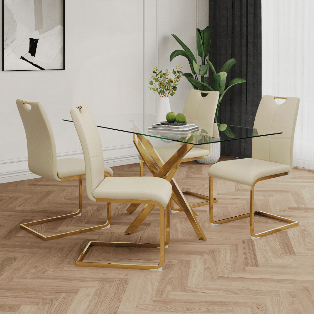 [Dining Sets - Transparent Glass & Gold-Plated - Small Space & Easy ...