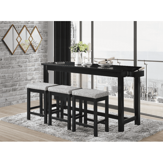 Dining Sets for Small Spaces - 4pc Black Finish with Built-in USB ...