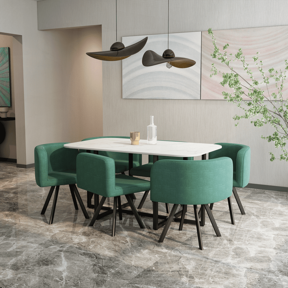 Dining Sets for Small Spaces - Modern 7-Piece Set with Black Metal ...