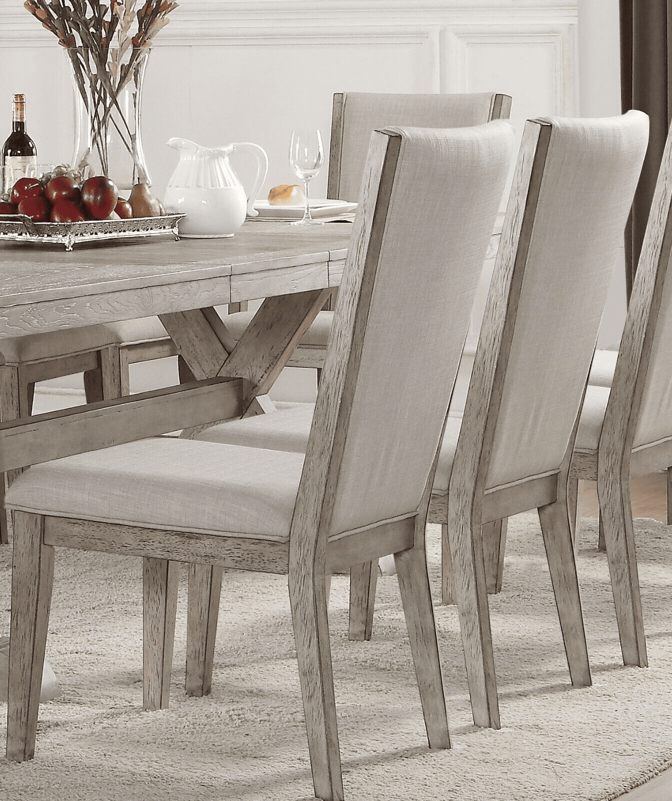 Dining Side Chairs Set of 4pc Fabric Upholstered Seat and Back Gray Oak ...