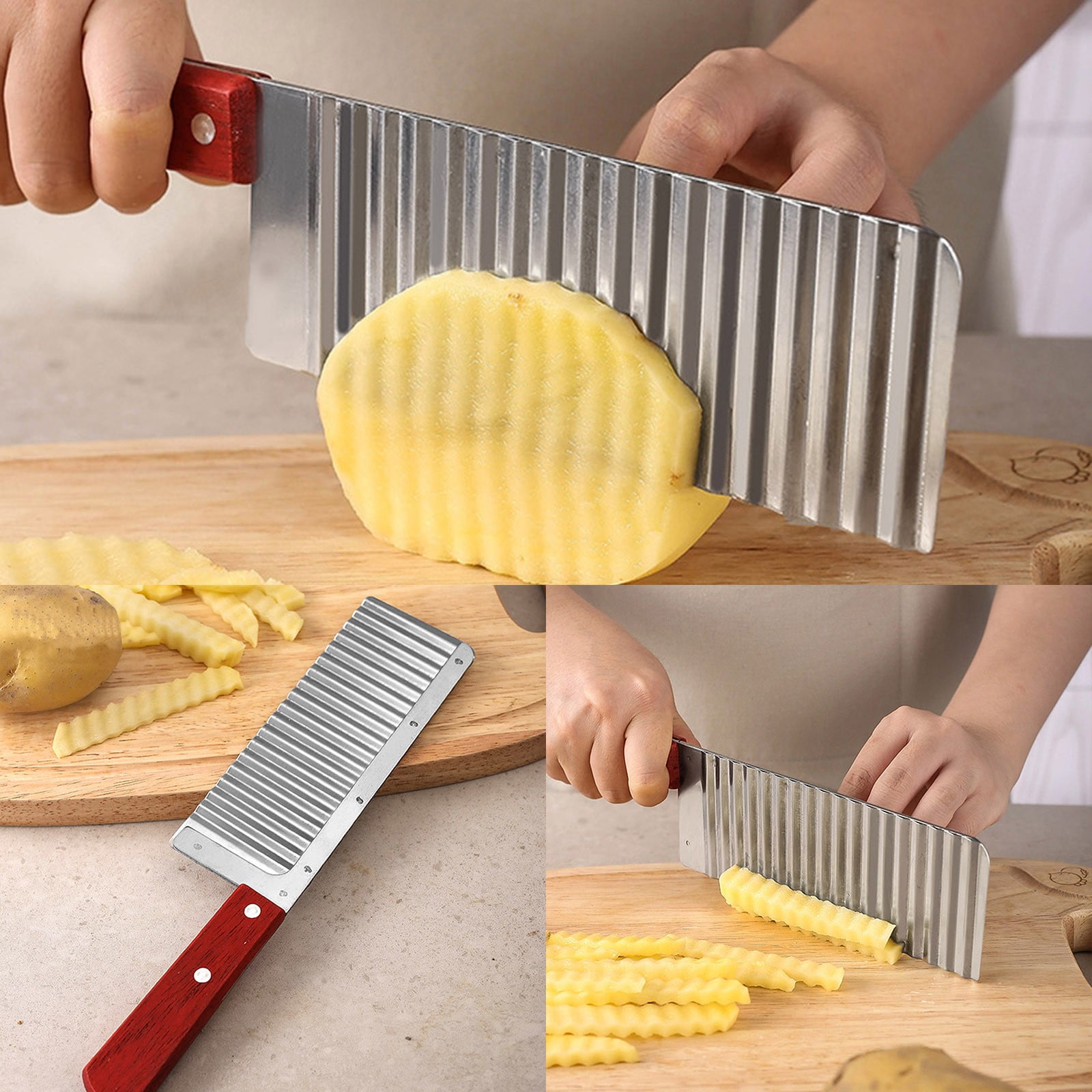 Dining Stainless Steel Potato Cutter Creative Wooden Handle Better ...