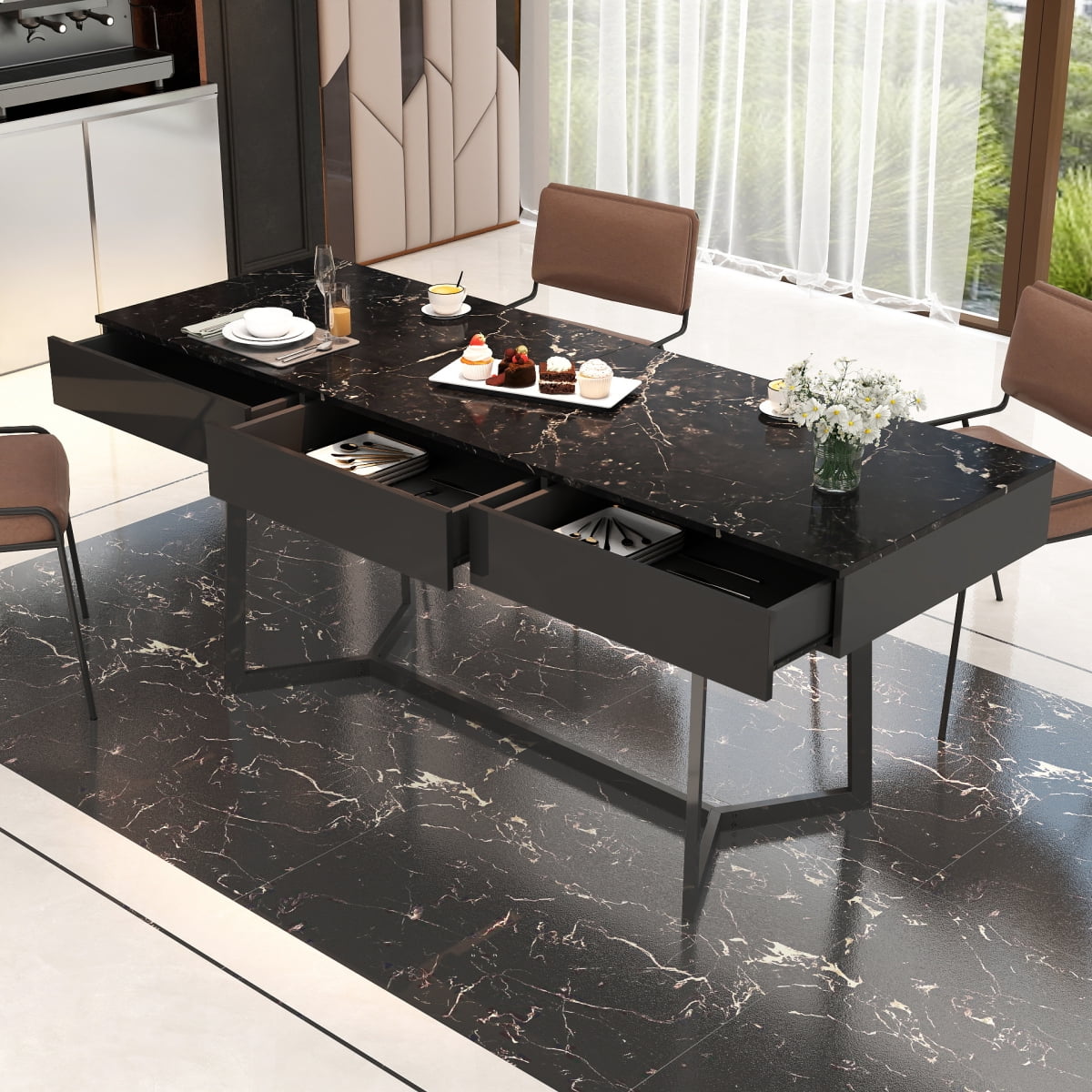 Dining Table , 106.3 in Large Extendable Kitchen Table - Walmart.com