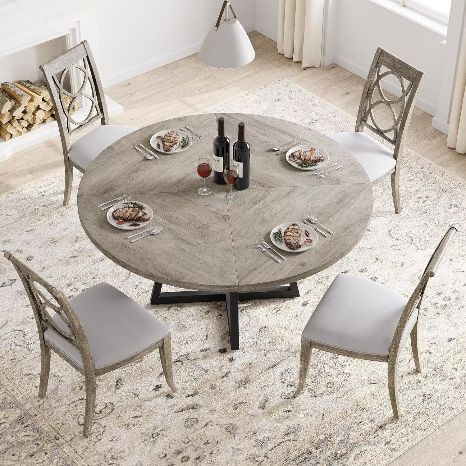 Dining Table for 4, 47 Inch Round Dinner Table, Industrial Kitchen ...