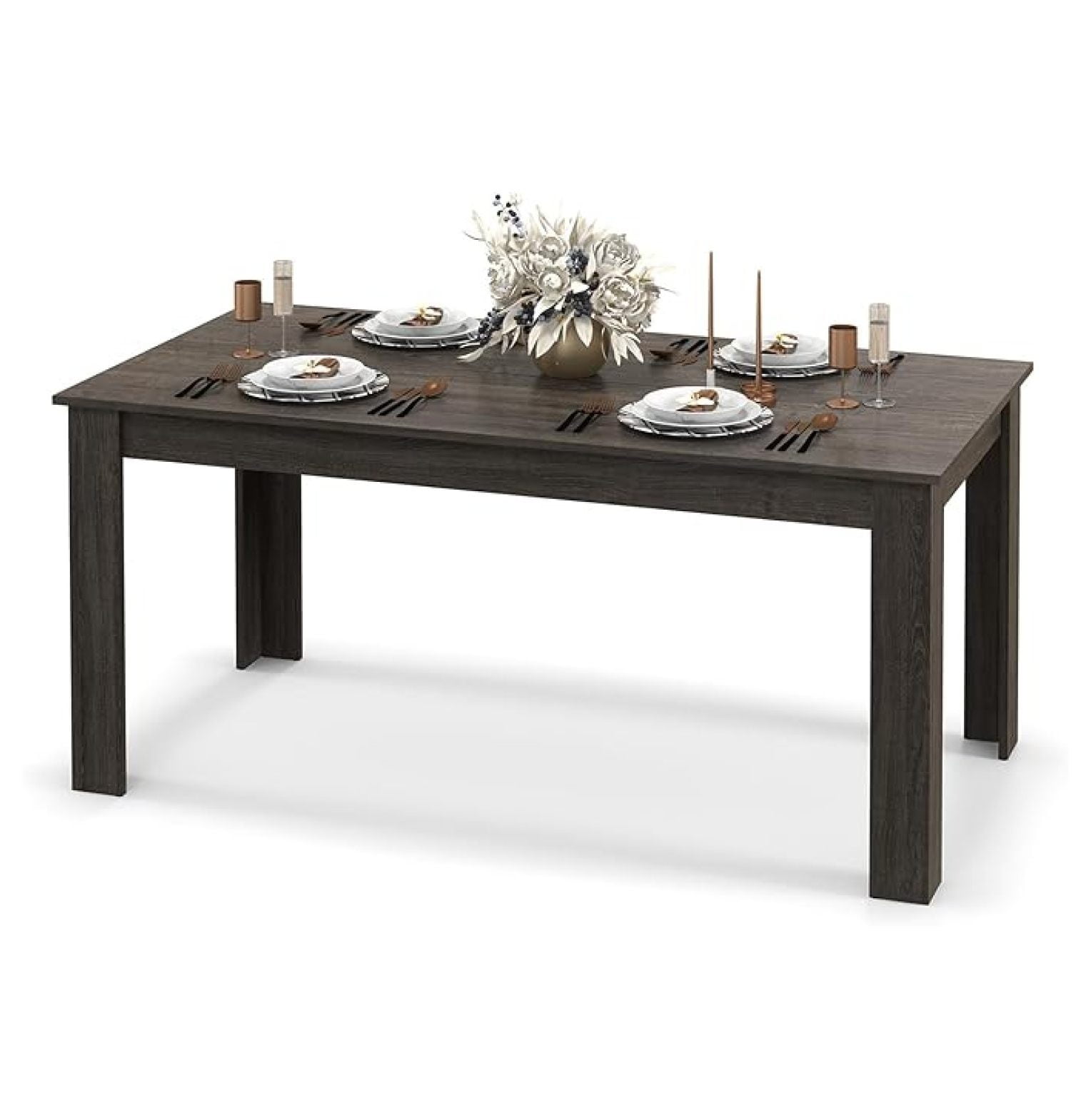 Dining Table for 4-6 People, 63” Modern Kitchen Table with L-Shaped ...