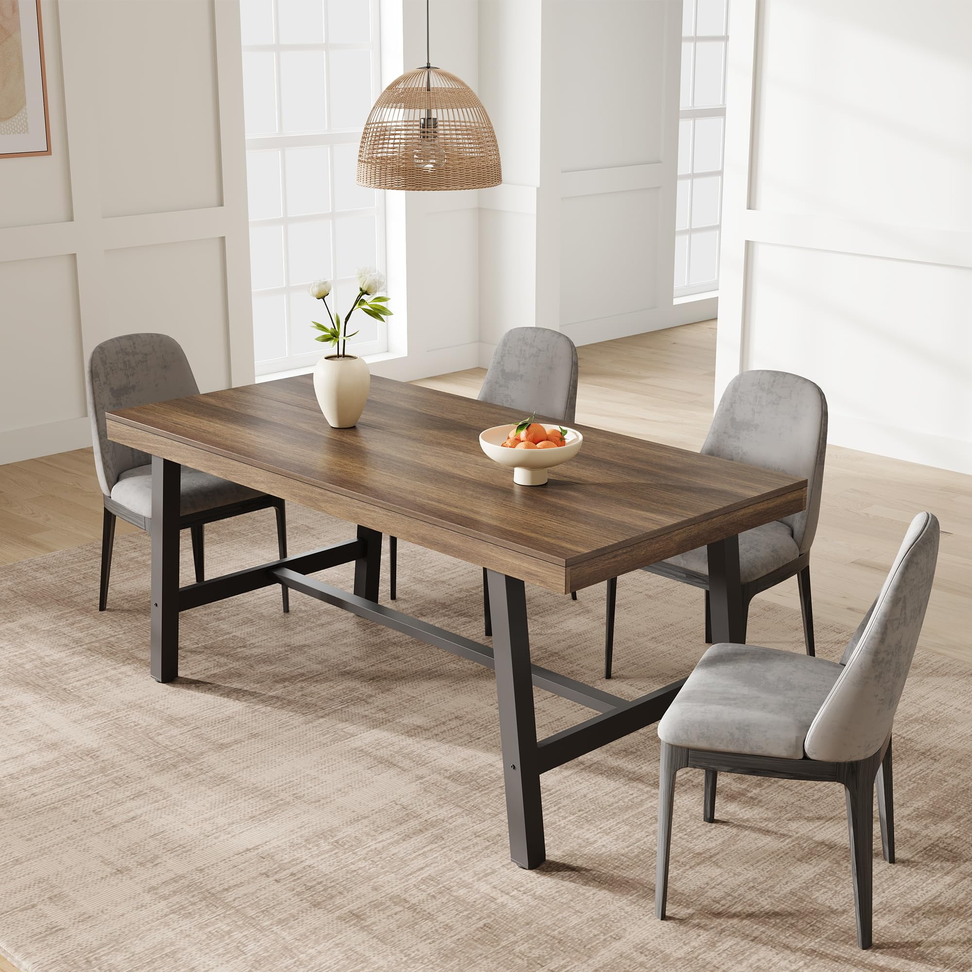 Dining Table for 4-6 People, 63" Rectangular Wood Kitchen Table with ...