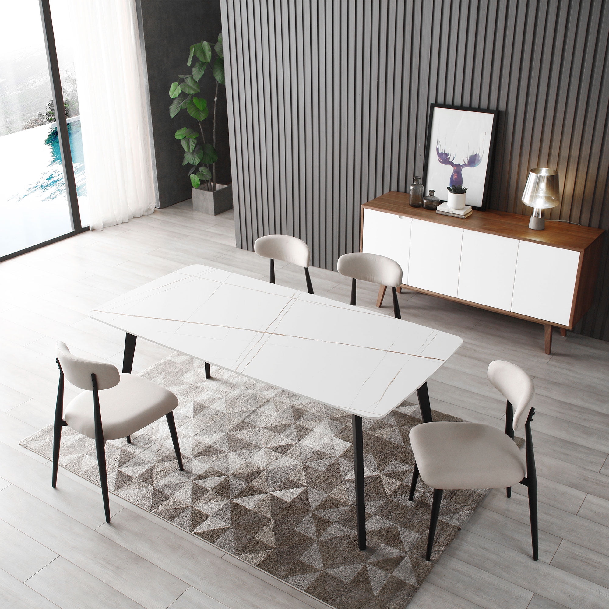 Dining Table for 4-8 People,63" Ceramic Desktop Long Kitchen Table with ...