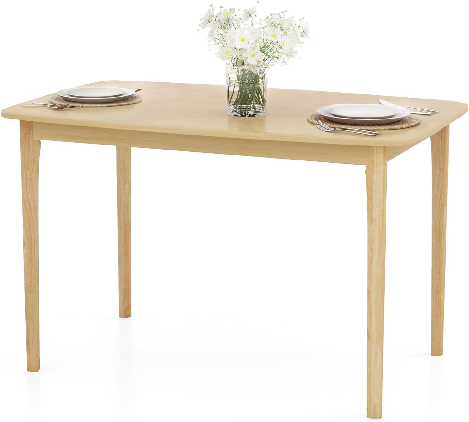 Dining Table, 48” Wooden Rectangular Kitchen Table with Solid Rubber ...