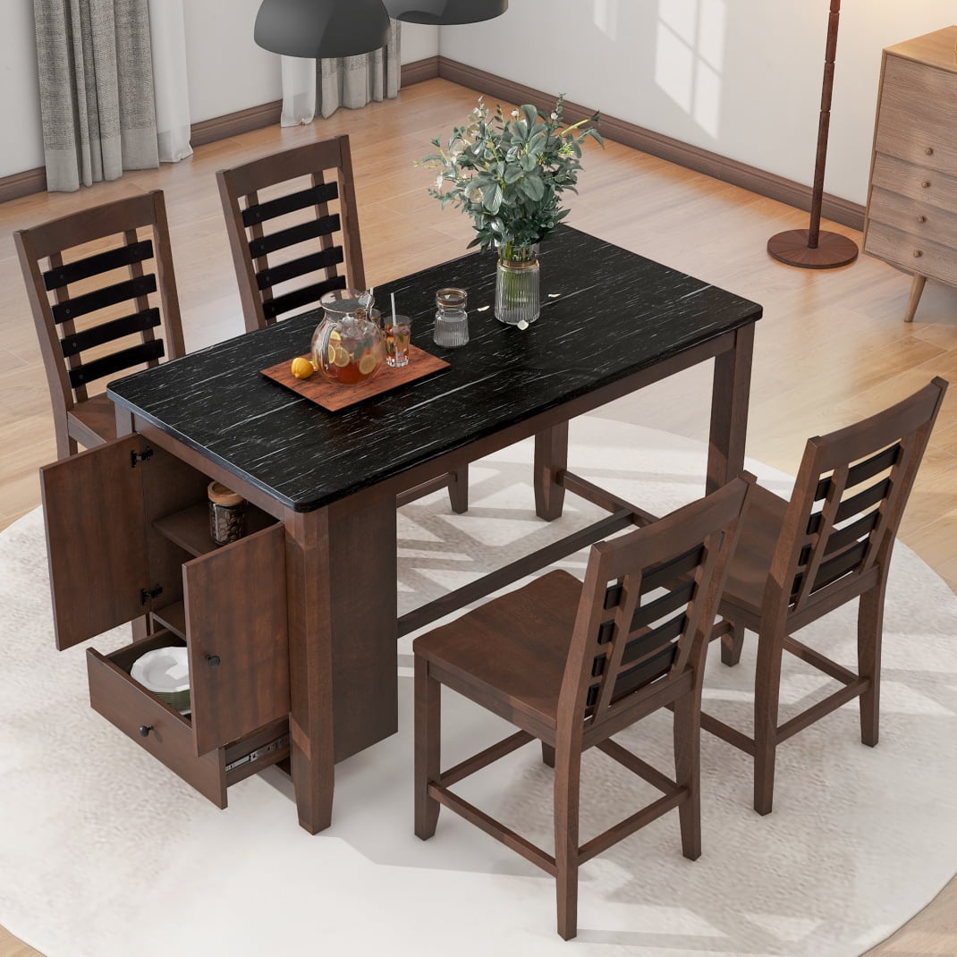 Dining Table 5-piece, Faux Marble Kitchen Table Set Dinner Table Set ...