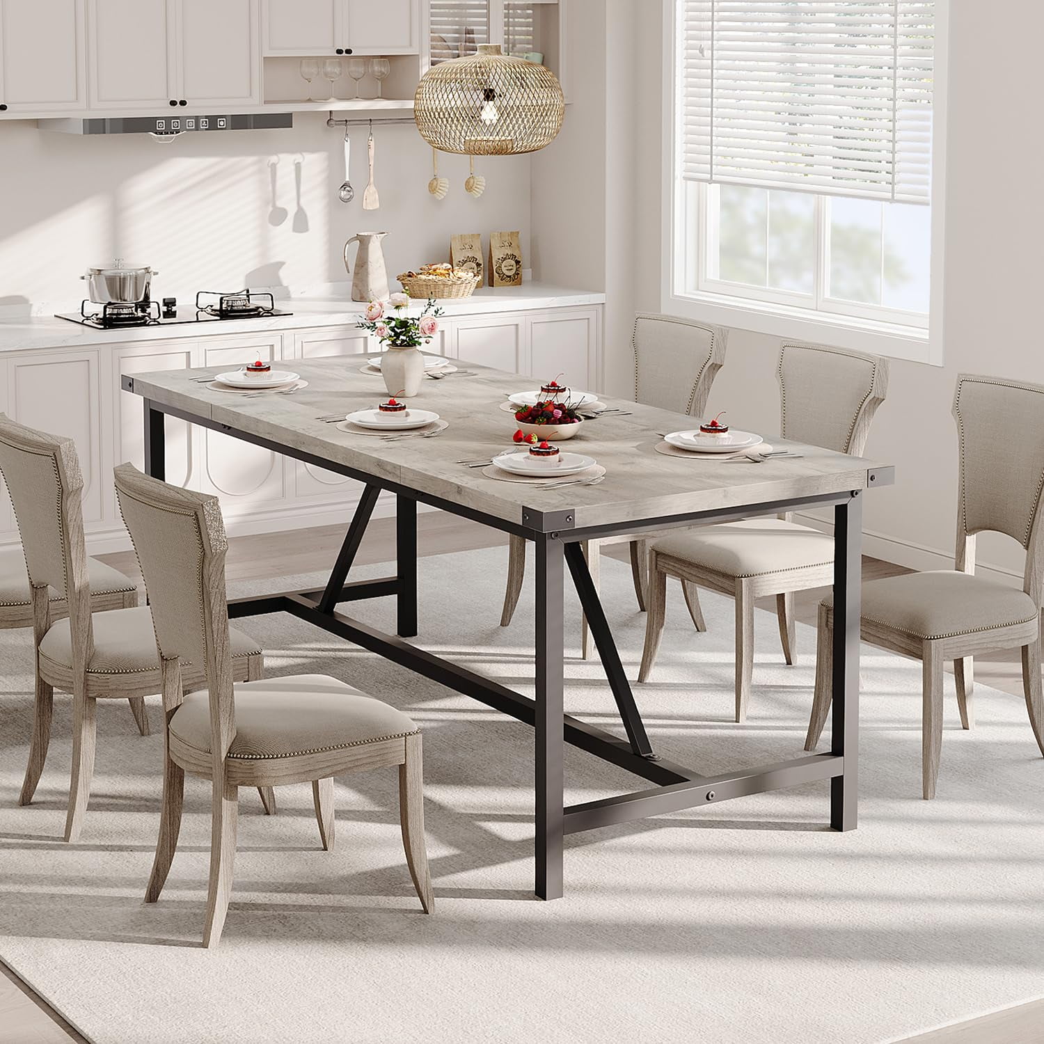 Dining Table for 6 to 8, 70.87" Long Rectangle Wood Dining Table, Heavy ...