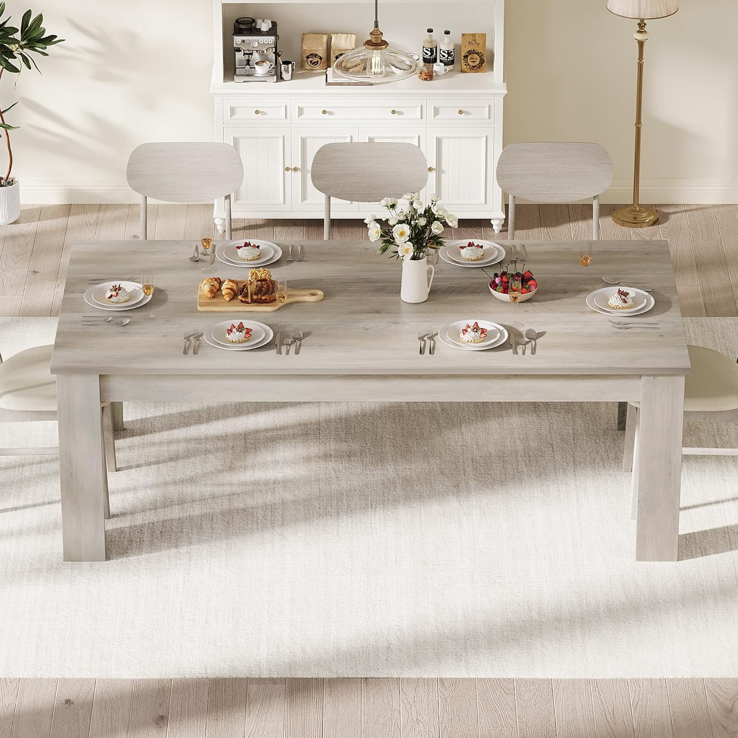 Dining Table for 6-8, 71" Rectangular Farmhouse Kitchen Table, Wooden ...