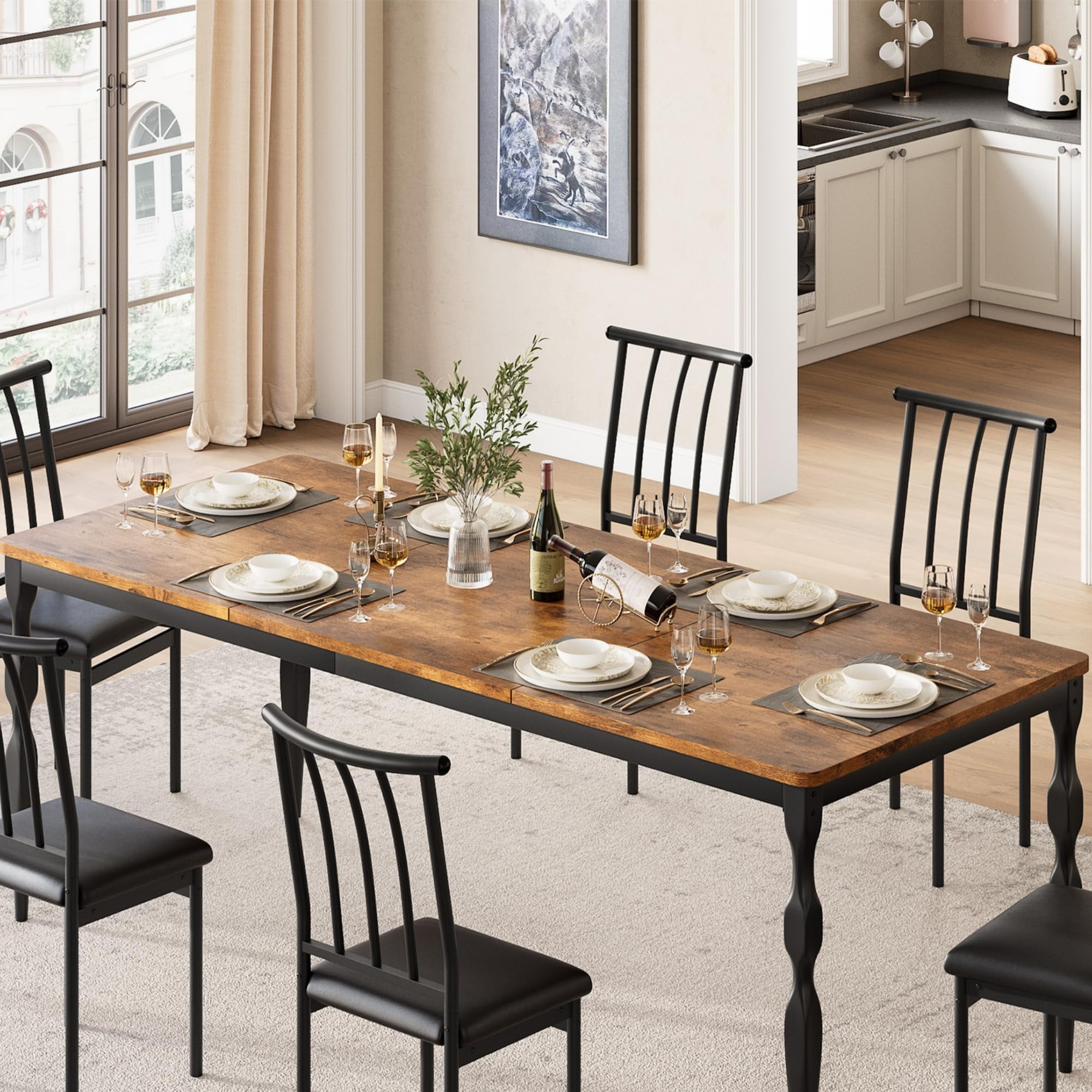 Dining Table for 6,Mid Century Kitchen Table,78.8''Dining Room Table ...