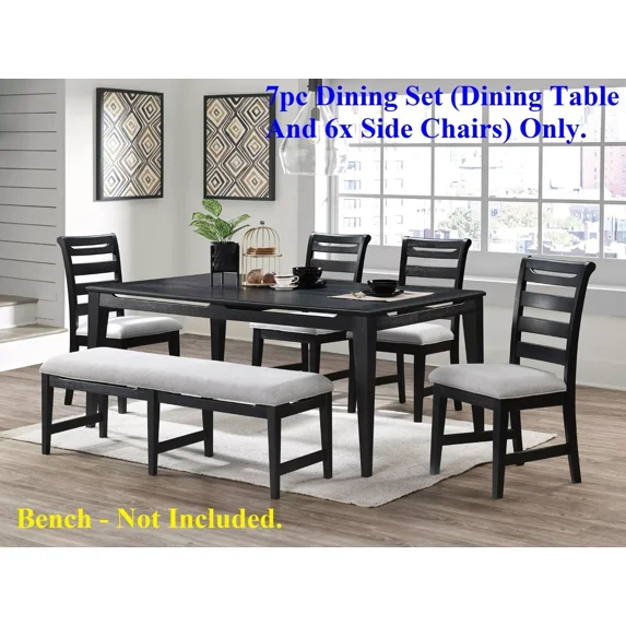 Dining Table 6x Side Chairs 7pc Dining Set Black Color Solid wood Table ...