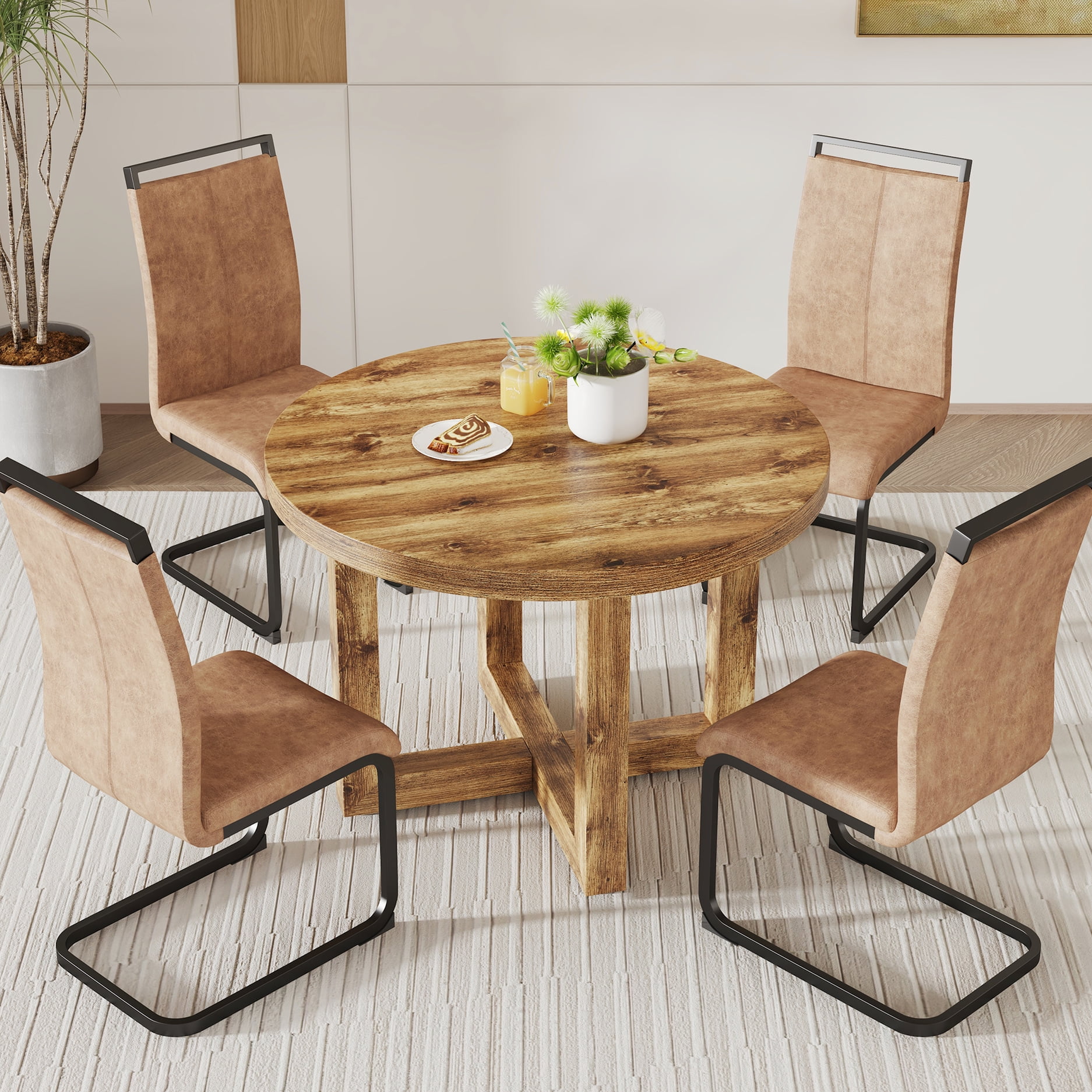 Dining Table And 4 Chair Bundle, Wooden Legs, High Cushion, Black Metal ...