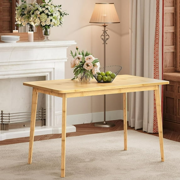 Dining Table, Bamboo Dining Room Table for 4-6, 47.2" Rectangle Kitchen ...