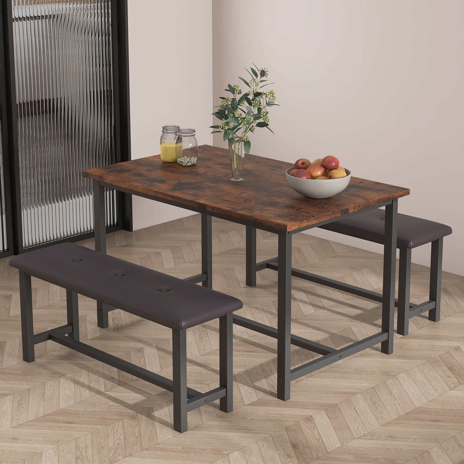 Dining Table with Bench, Dining Table Set, 3-Piece Dining Furniture Set ...