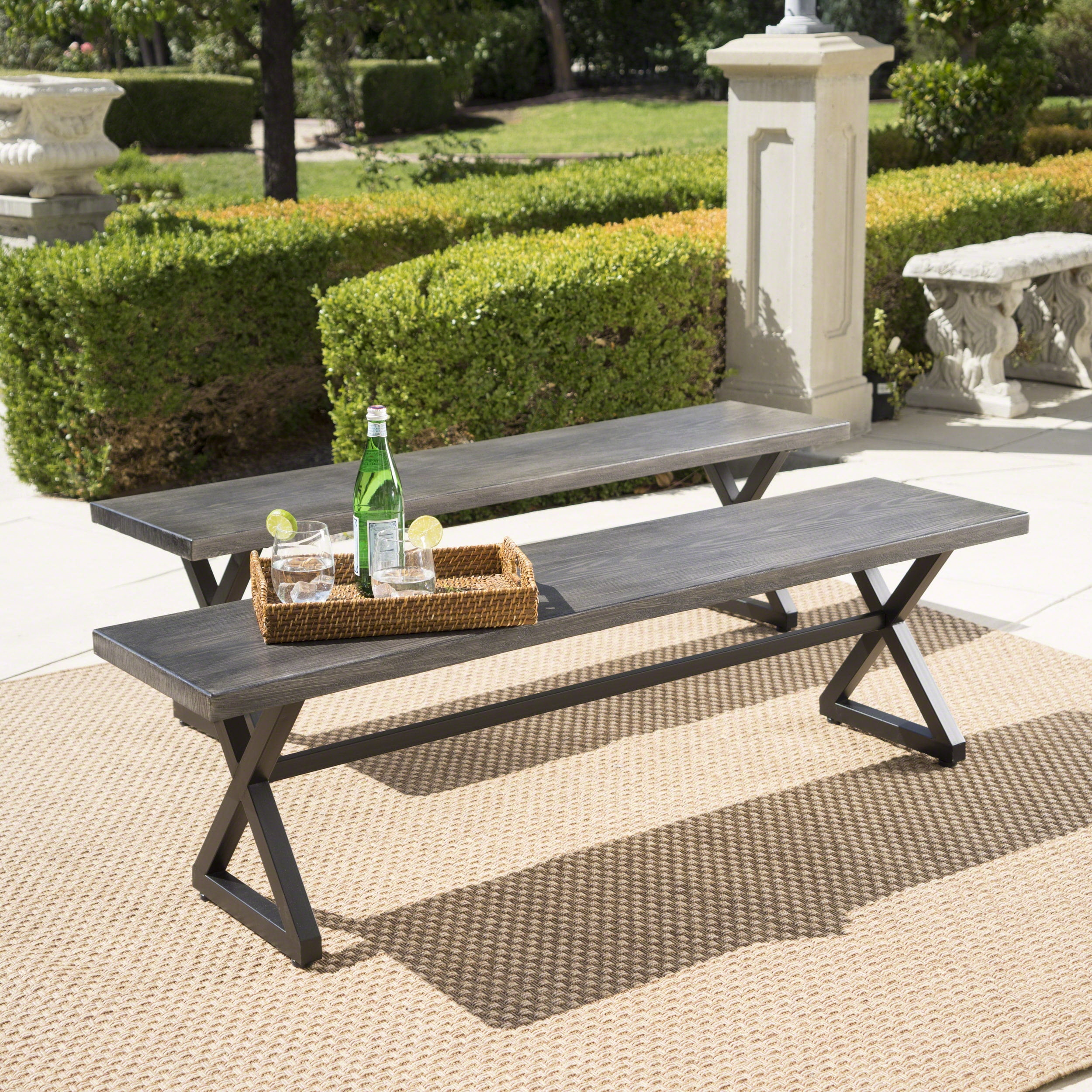 Dining Table Benches Outdoor Aluminum Dining Benches with Steel Frame ...