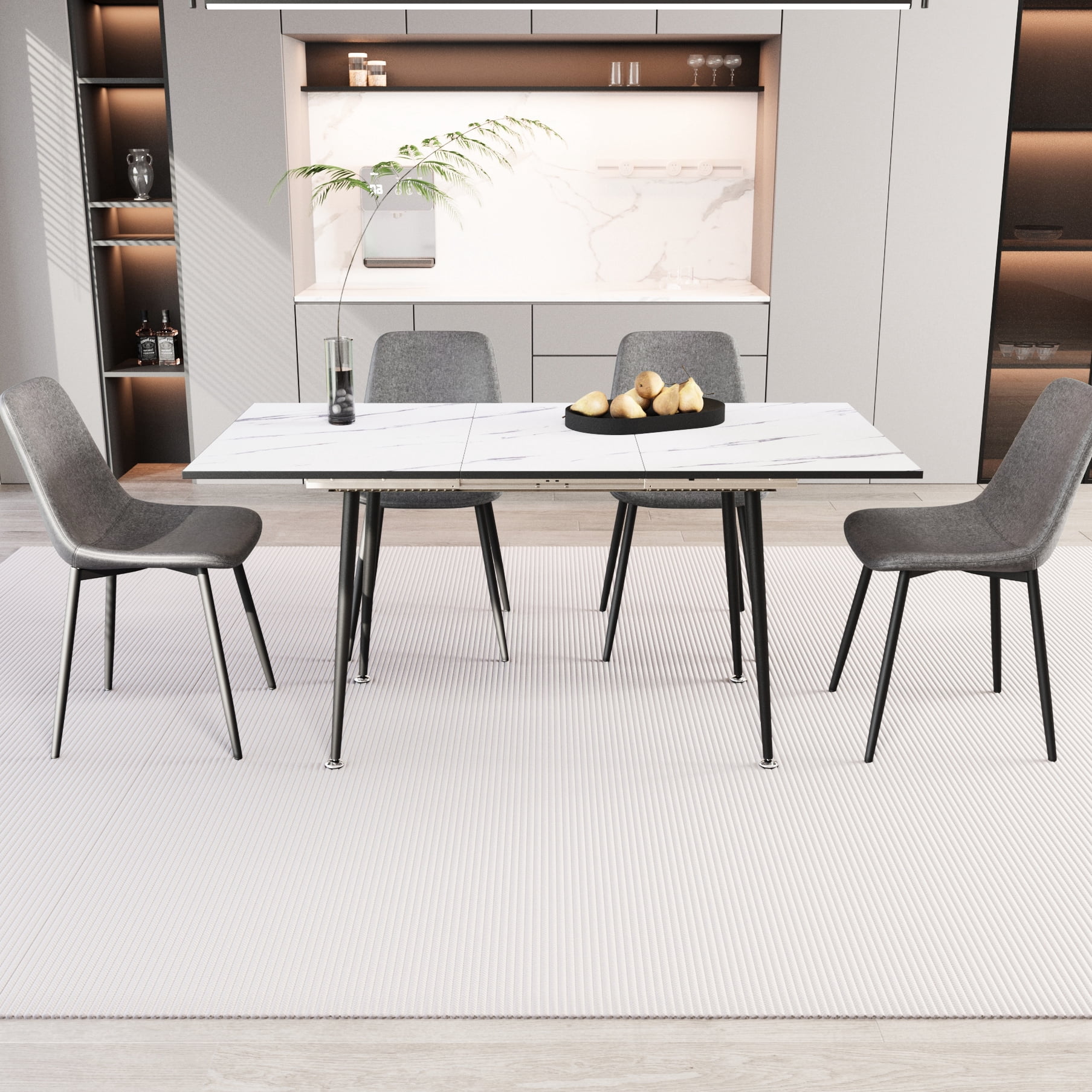 Dining Table And Chair Package, 47"-63" Extendable, 2-6 People, White ...