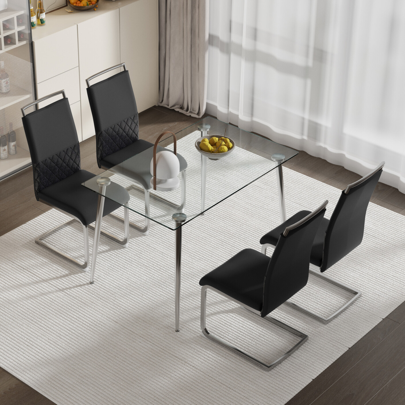 Dining Table and Chair Set, 1 Table with 4 Light Black Chairs ...