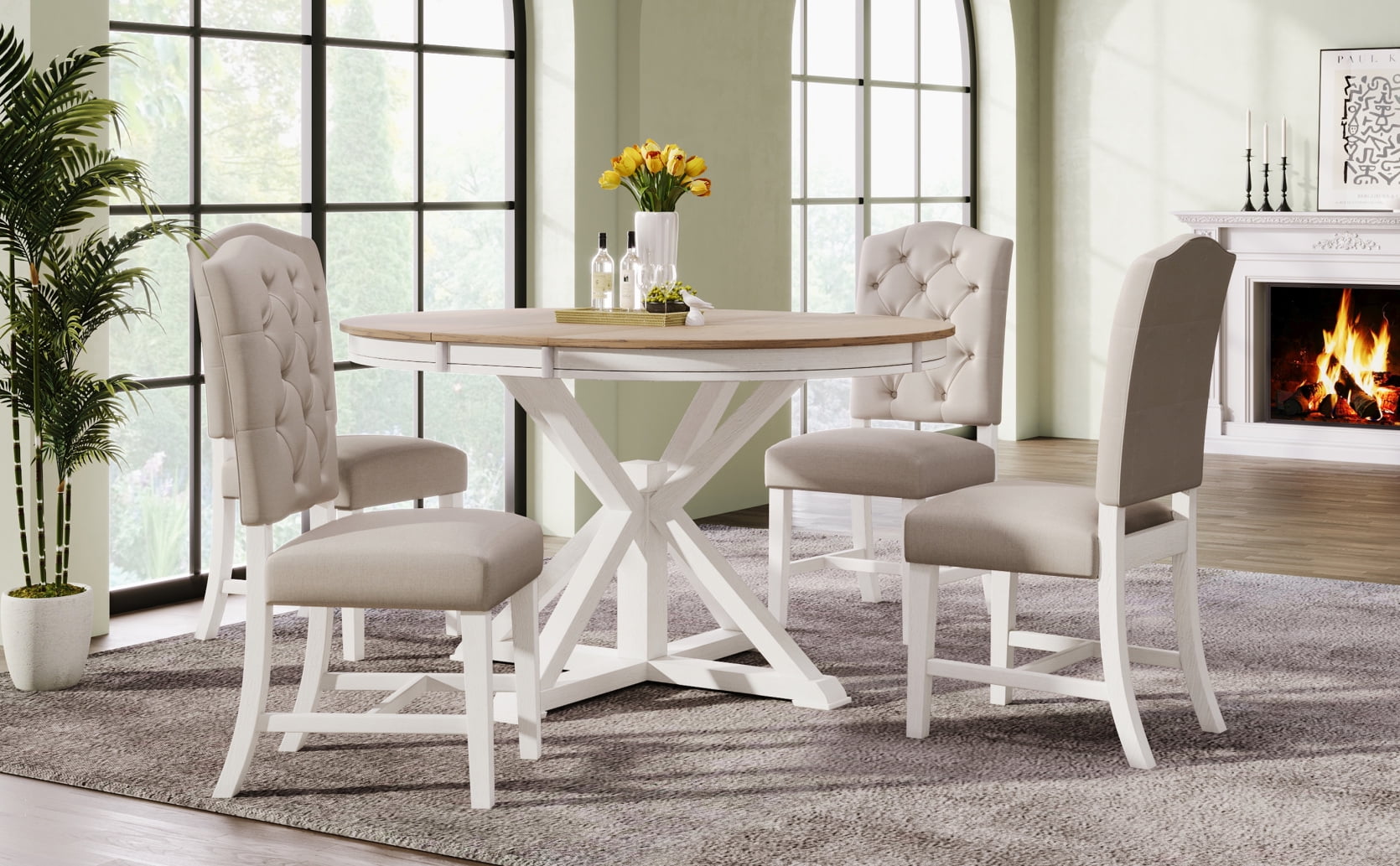 JAMPOOCA 5 Piece Vintage Dining Table Set, Oak Brown - Walmart.com