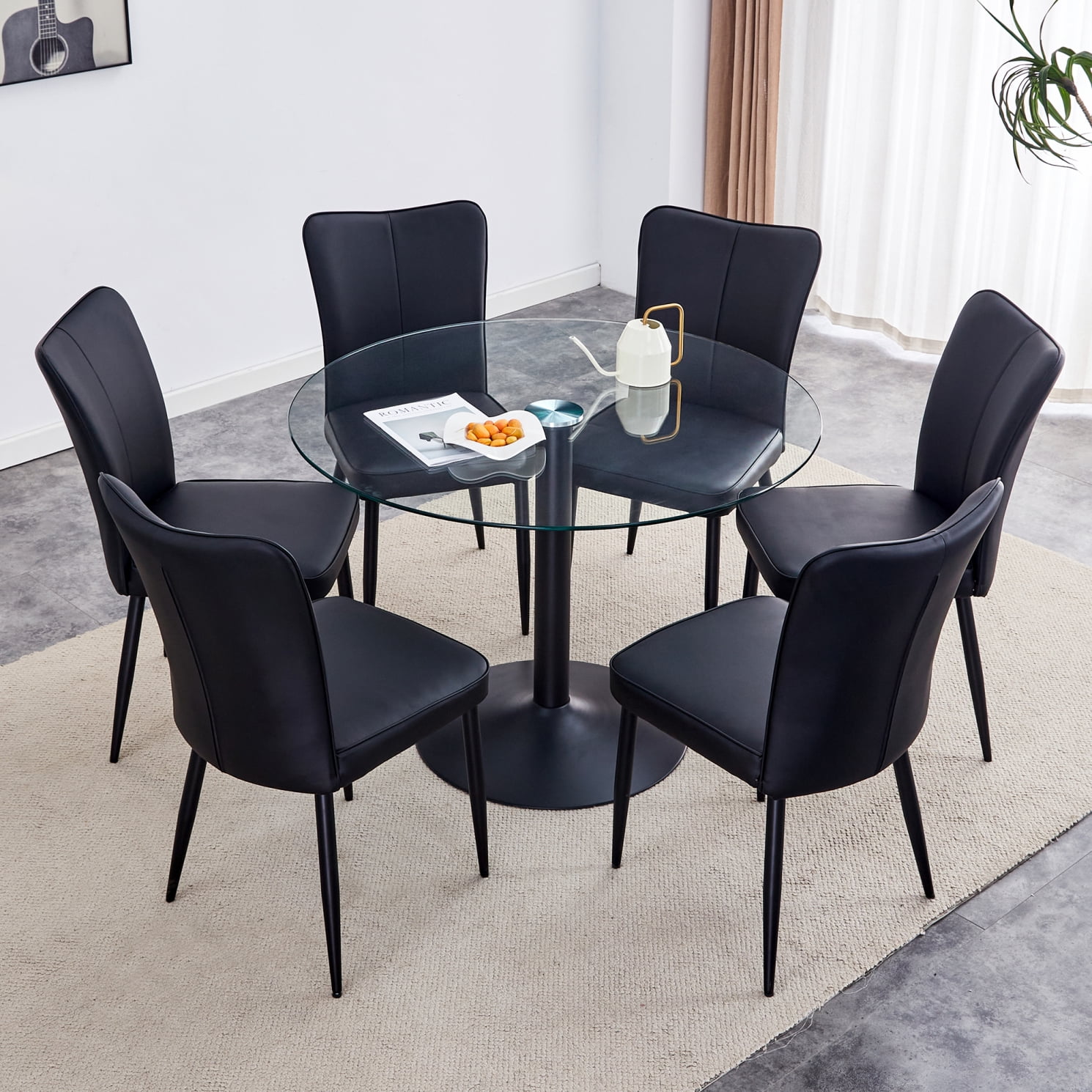 Dining Table Chair Set, Dining Table with 6 Chairs, Transparent Glass ...