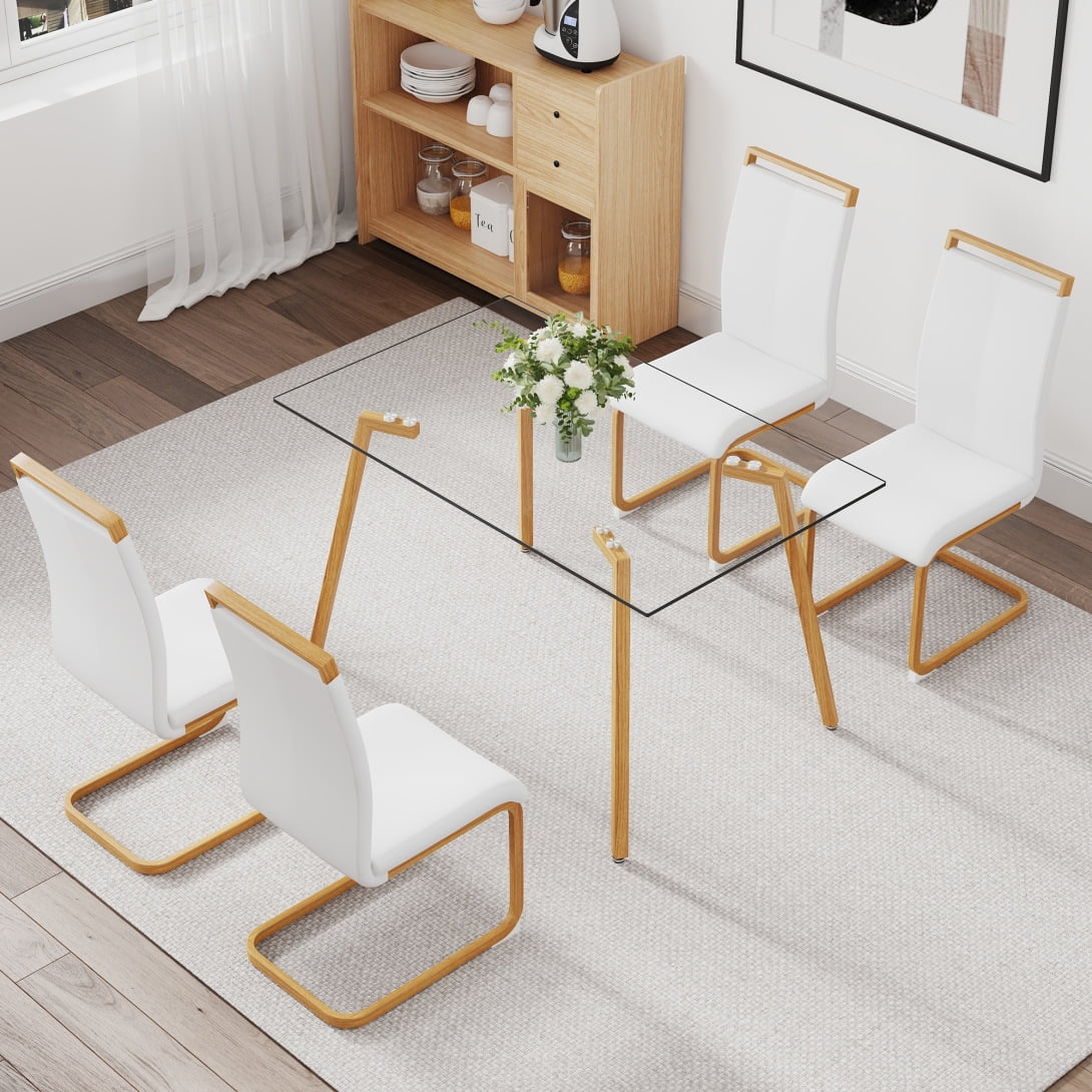 Dining Table and Chair Set, Rectangular Glass Dining Table and 4 ...