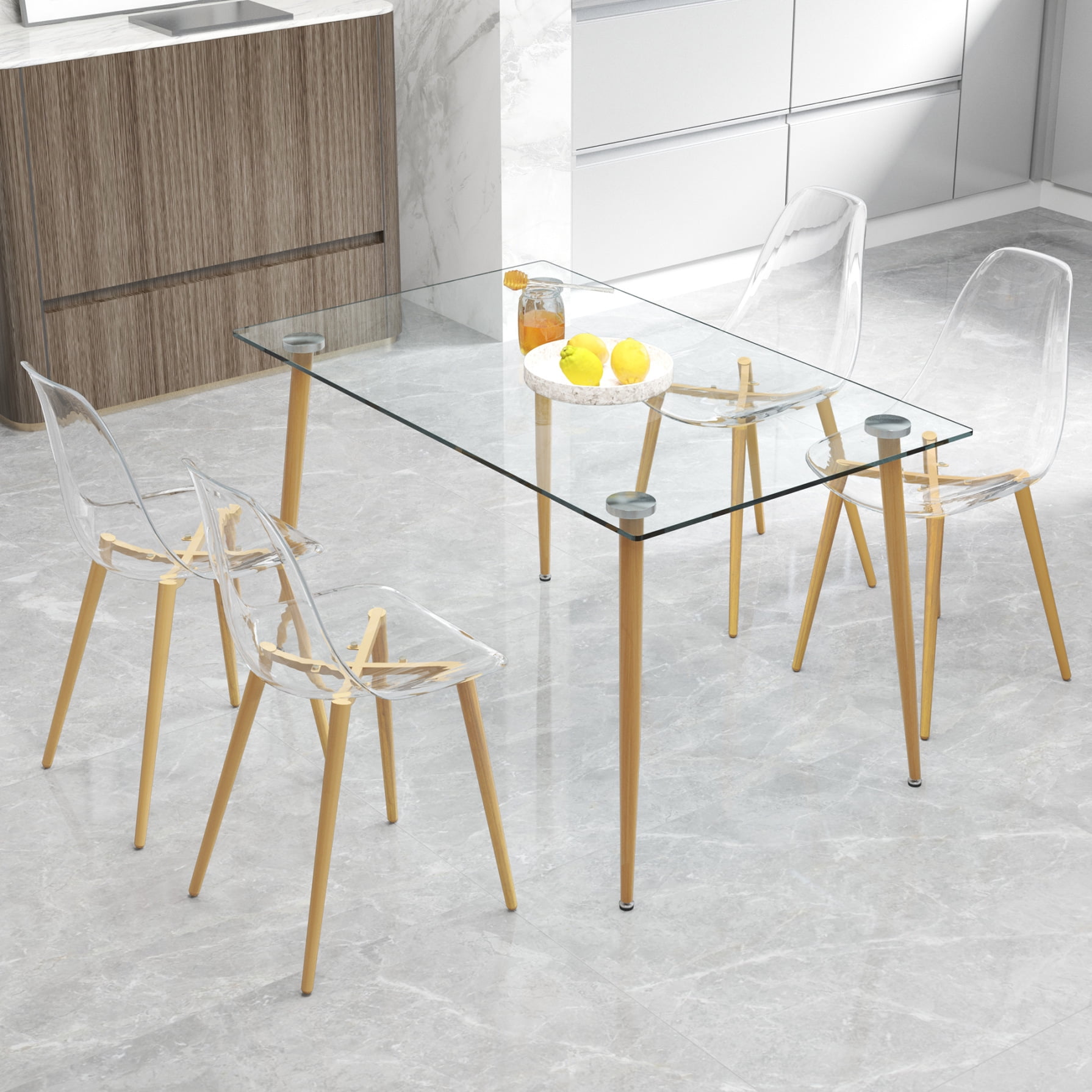 Dining Table and Chair Set, Rectangular Glass Dining Table and 4 ...