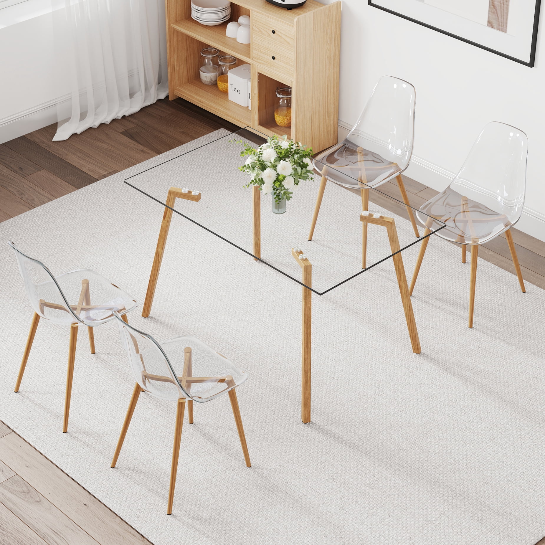 Dining Table and Chair Set, Rectangular Glass Dining Table and 4 ...