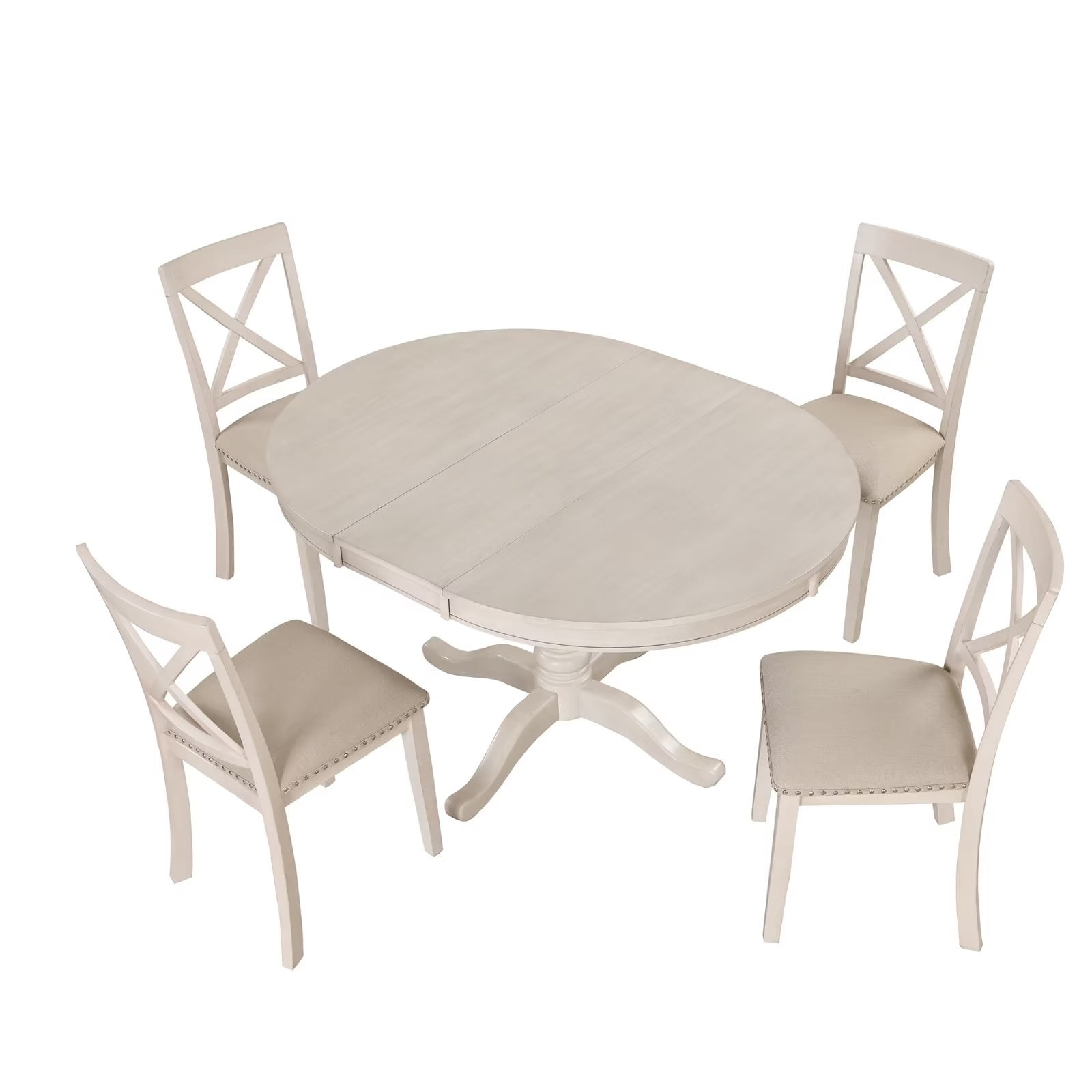 Dining Table Chair Set, Set of 5, Round Table Convertible to Oval Shape ...