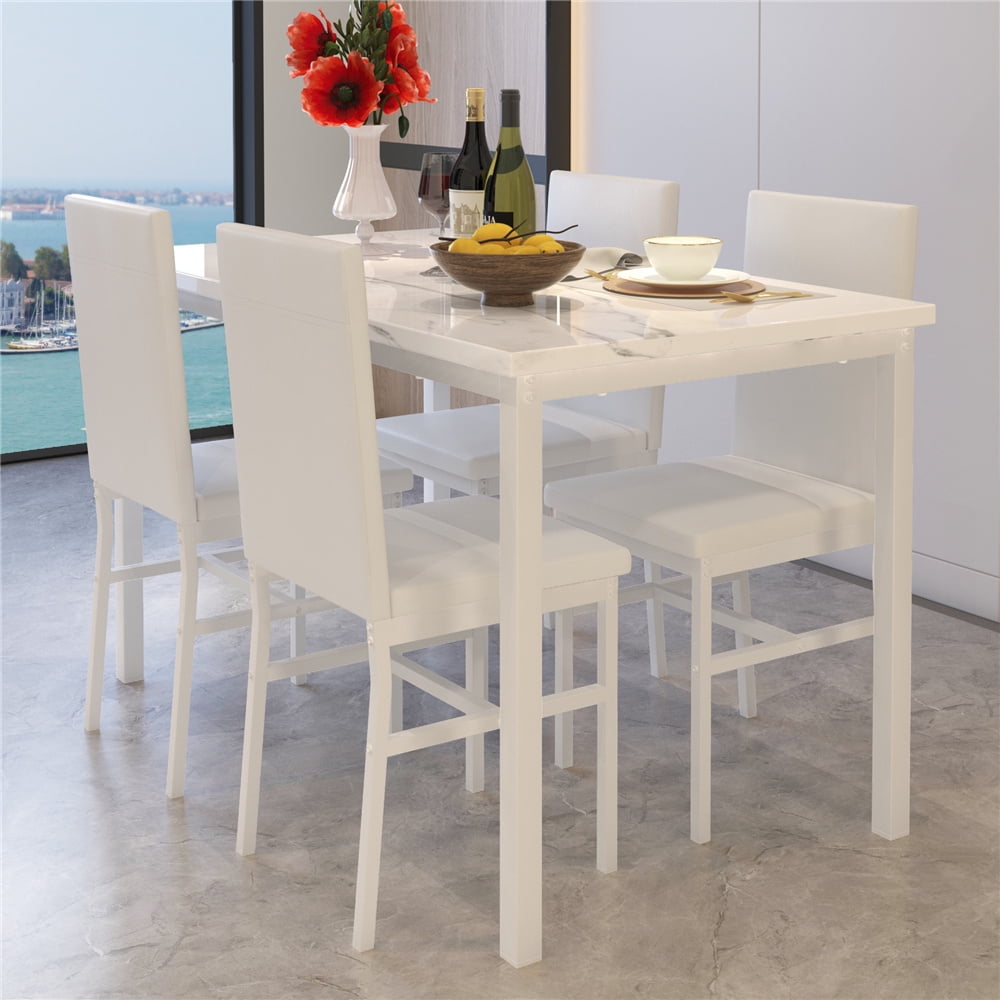 Dining Table Chairs Set of 4, 5 Piece Dining Table Sets with Beige PU ...